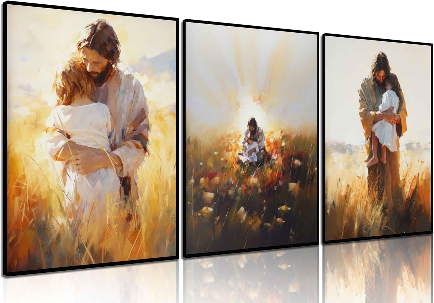 AABERIC 3Pcs Jesus And Kids Wall Art Jesus With Girls Posters Prints ...