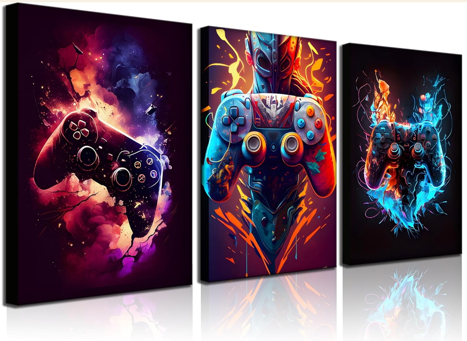 AABERIC 3pcs Framed Gamepad Canvas Wall Art Video Games Posters Prints ...