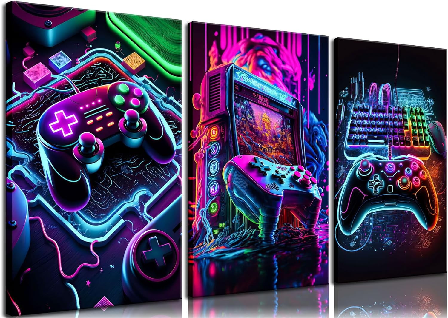 AABERIC 3pcs Game Room Decor Neon Gaming Wall Art Posters Gamer ...