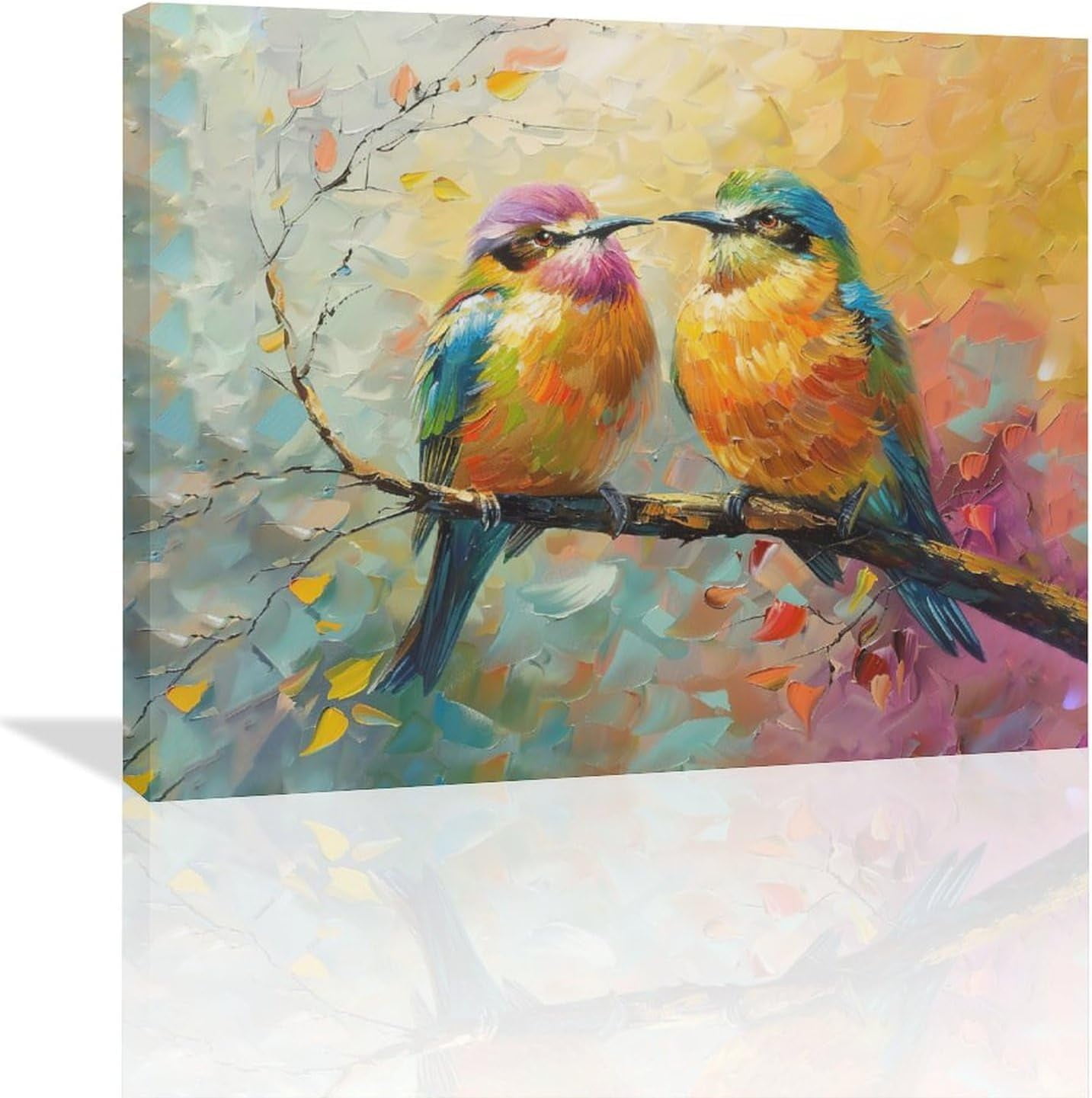 AABERIC Abstract Birds Canvas Wall Art Couple Birds Standing on Branch ...