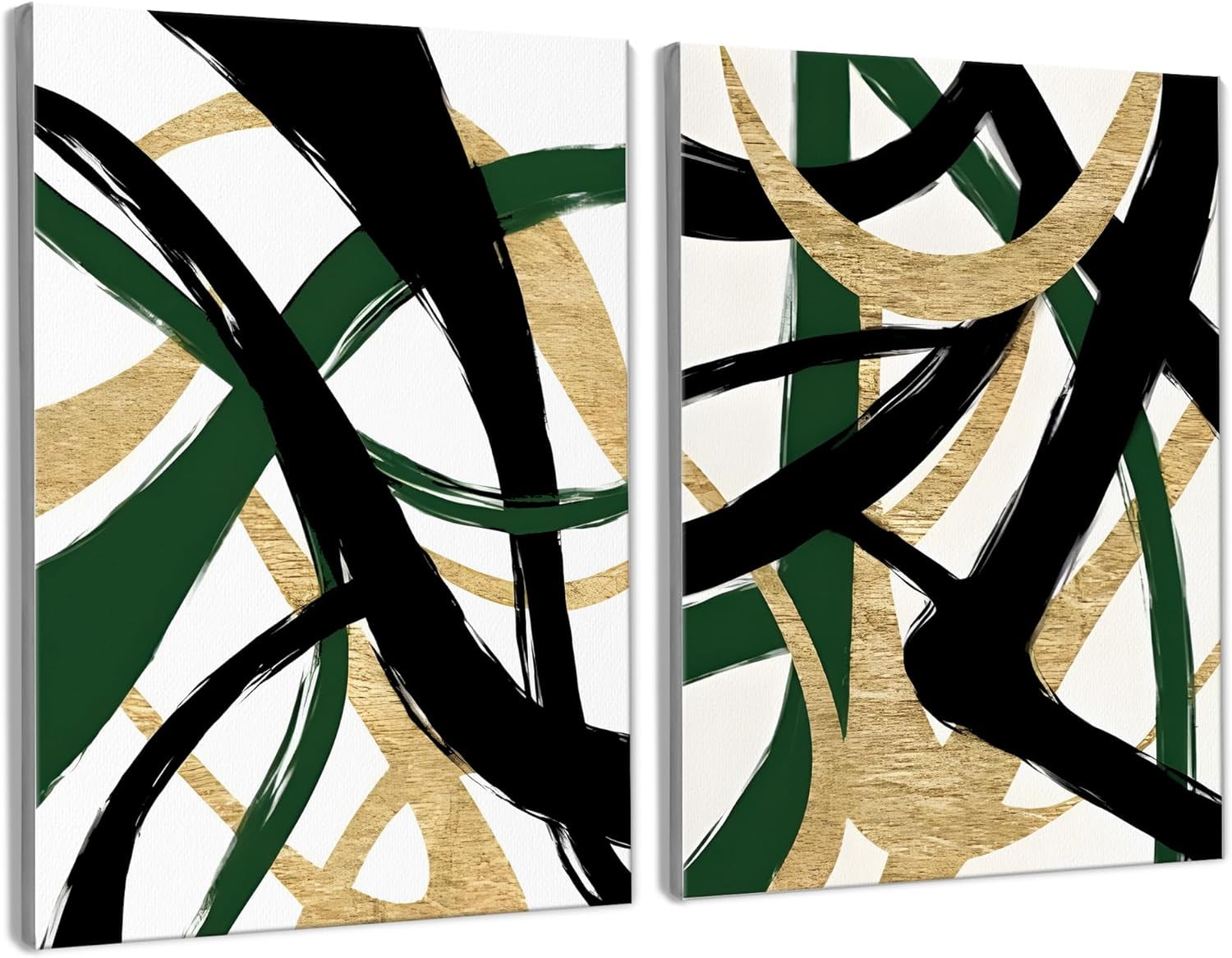 AABERIC Abstract Black and Gold Wall Art Set of 4 - Modern Black Gold ...