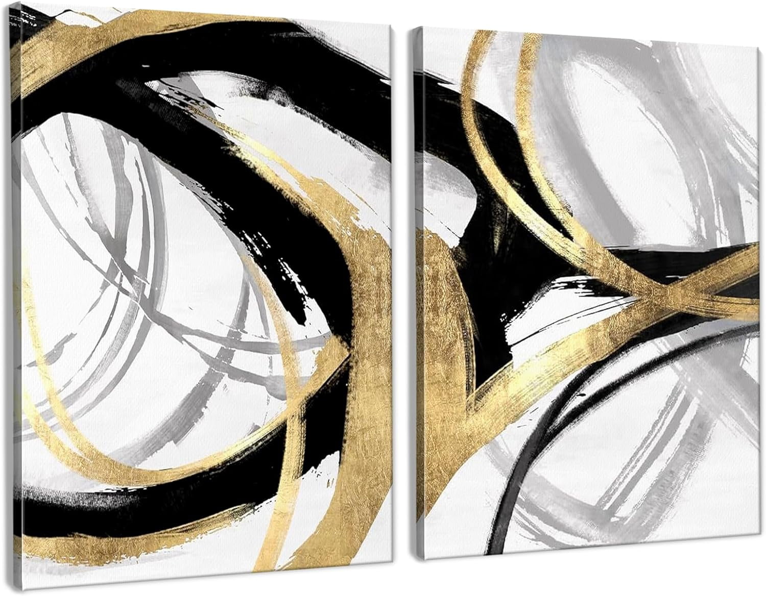 AABERIC Abstract Black and Gold Wall Art Set of 4 - Modern Black Gold ...