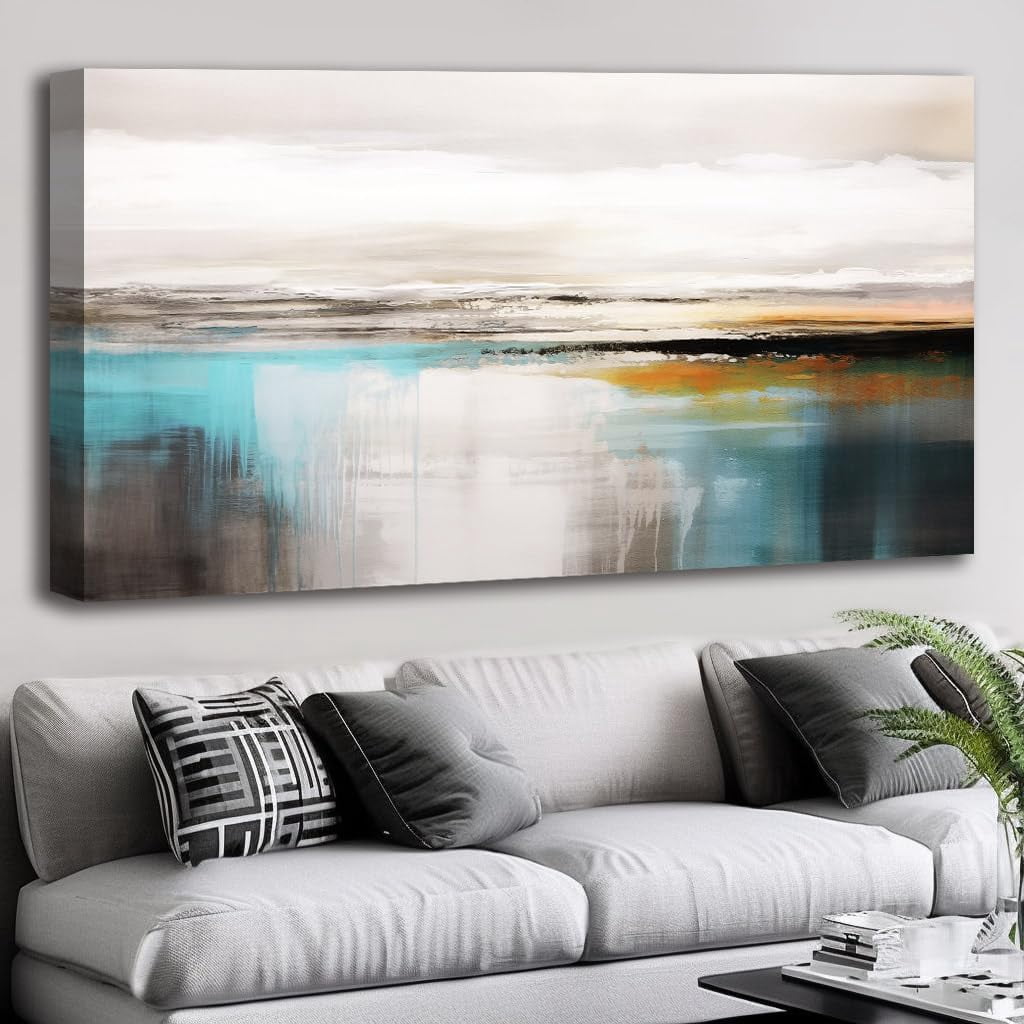 AABERIC Abstract Canvas Wall Art - Large Blue and Gery- Modern Wall Art ...