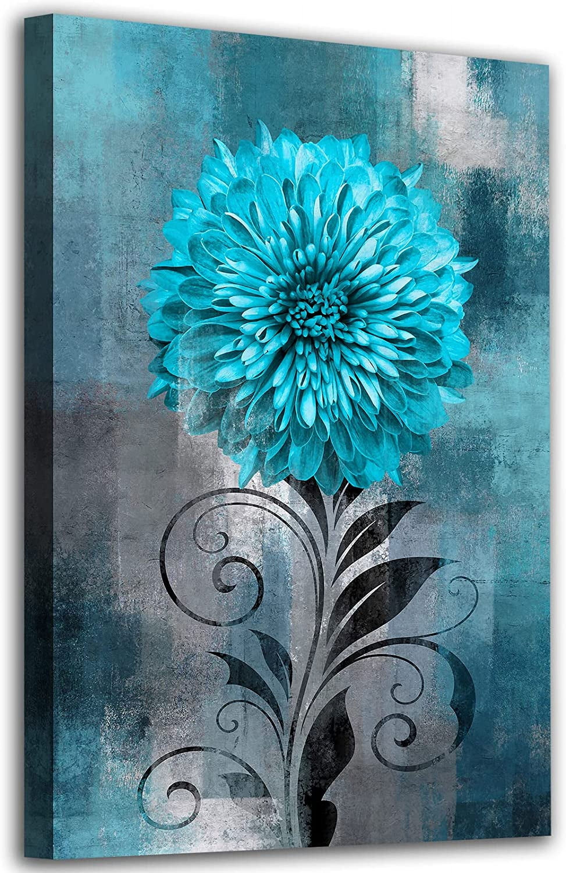 AABERIC Abstract Flower Wall Art Teal Flowers Canvas Pictures Rustic ...
