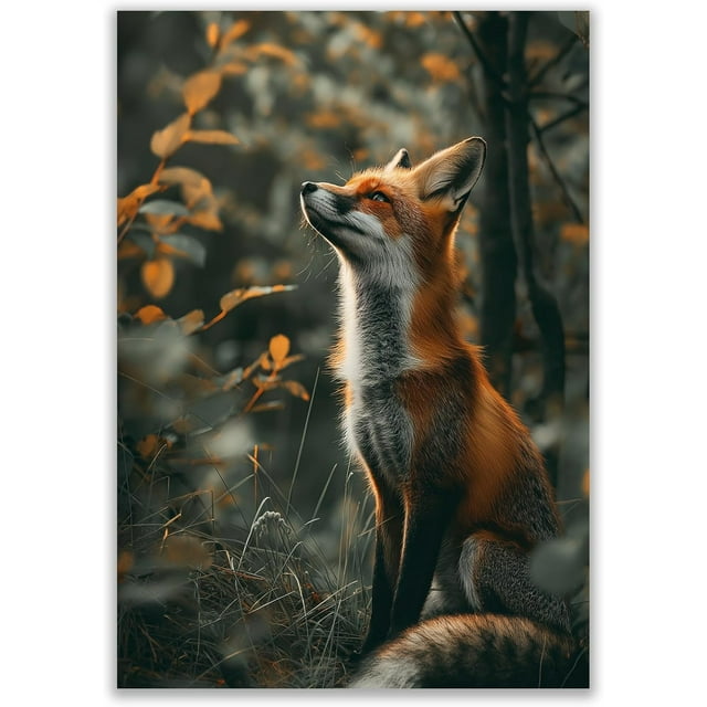 AABERIC Abstract Fox Wall Art Orange Fox Canvas Painting Gothic Animal ...