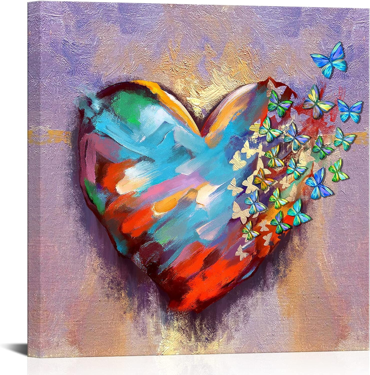 AABERIC Abstract Heart Canvas wall art - Colorful Flying Butterfly ...