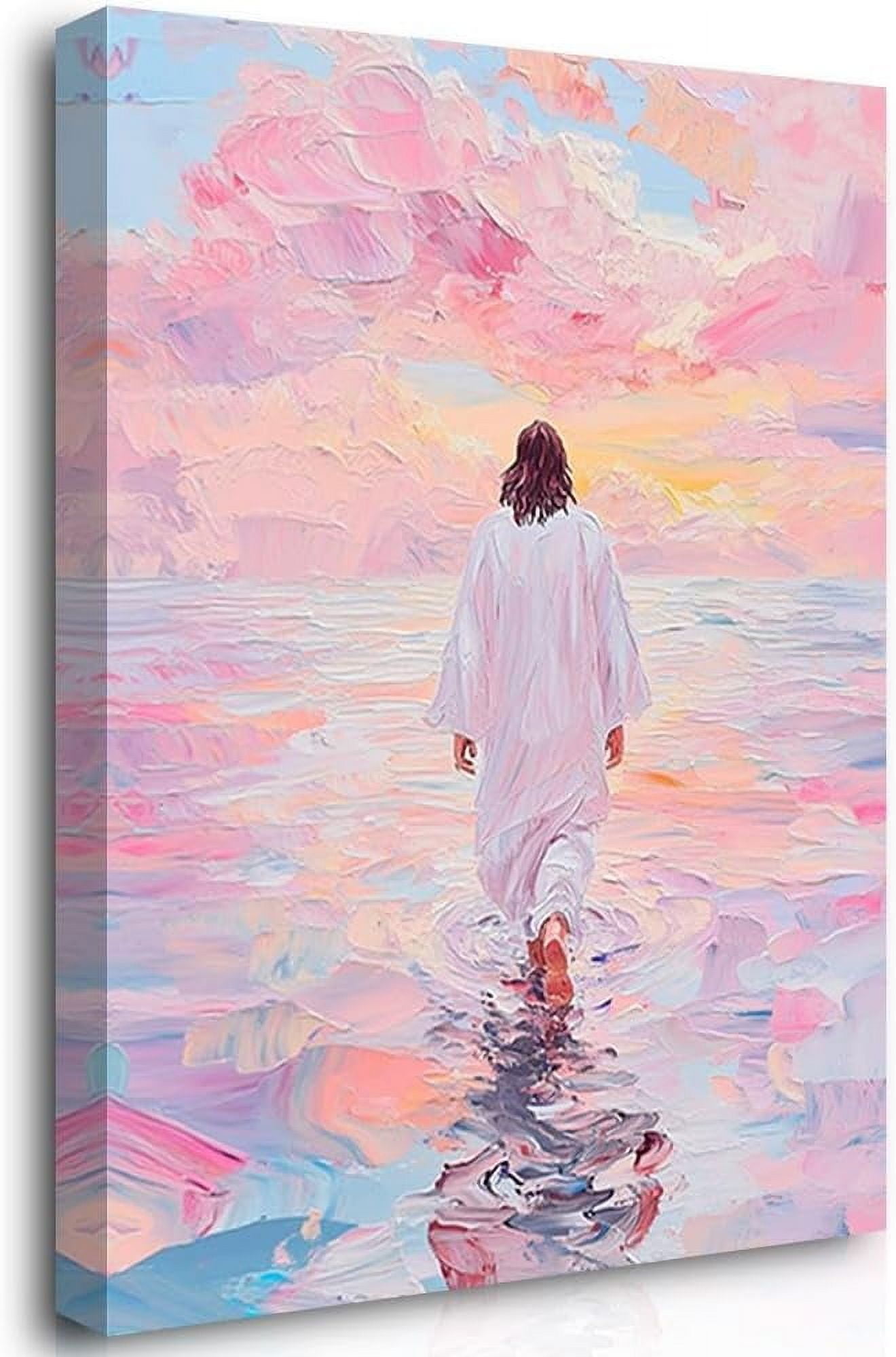 AABERIC Abstract Jesus Walking on Water Canvas Wall Art Christian ...
