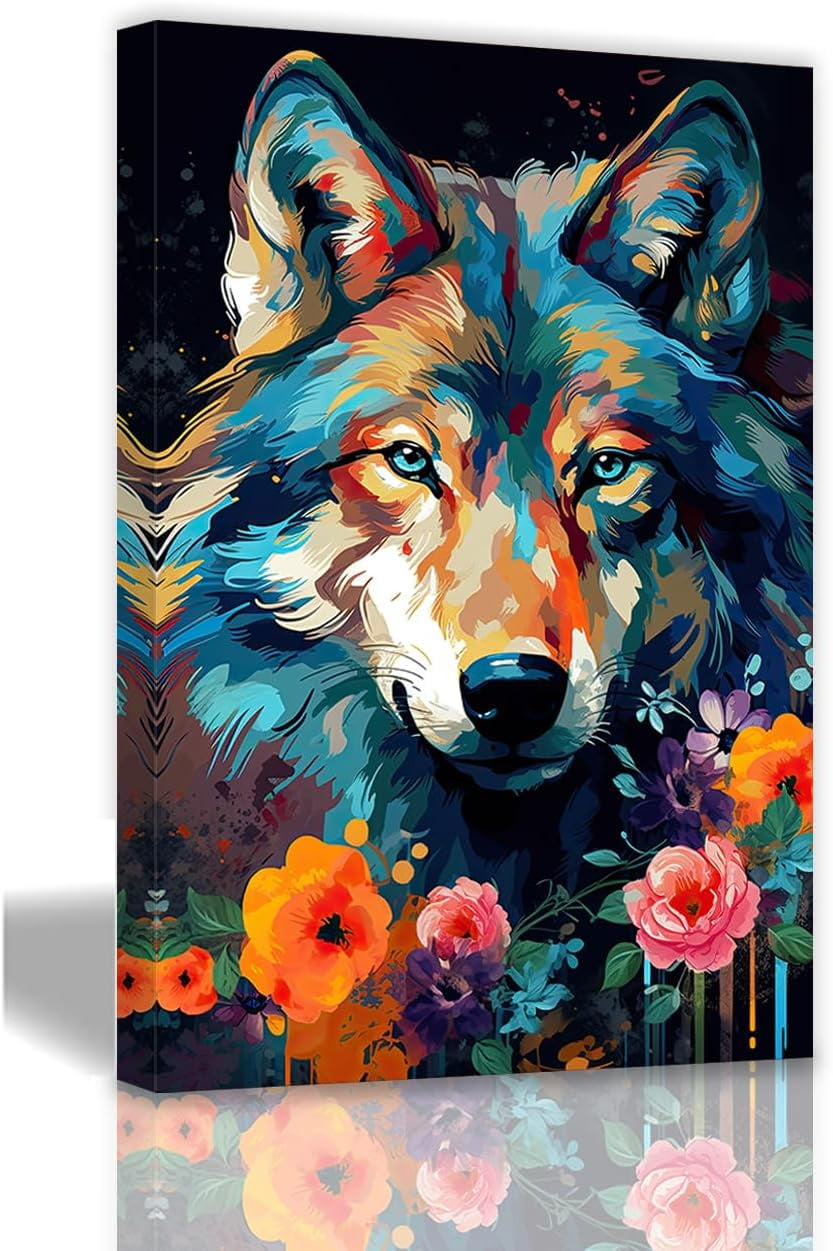 AABERIC Abstract Wolf Canvas Wall Art Colorful Animals Picture Prints ...