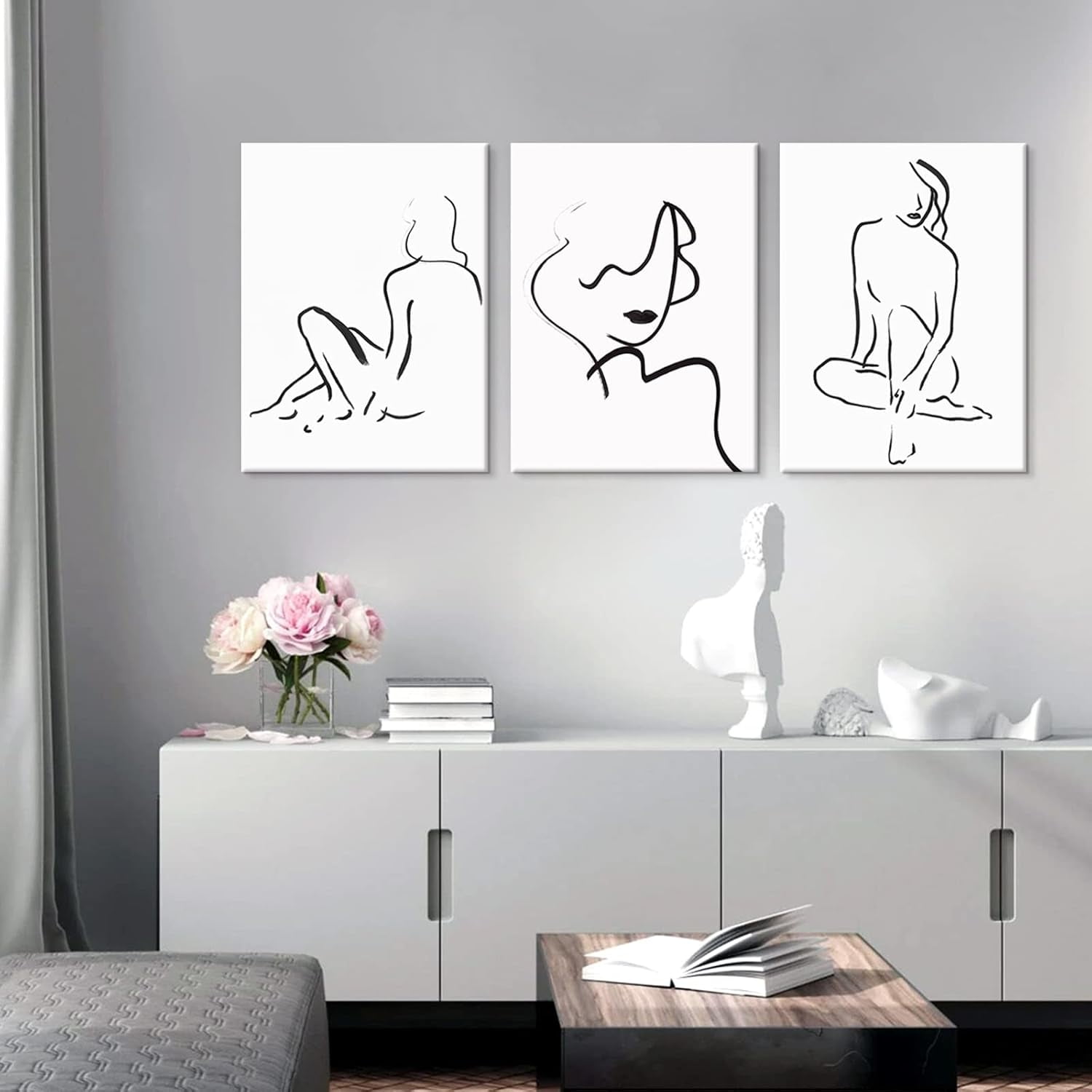AABERIC Abstract Woman Line Wall Art Black and White Wall Art Line ...