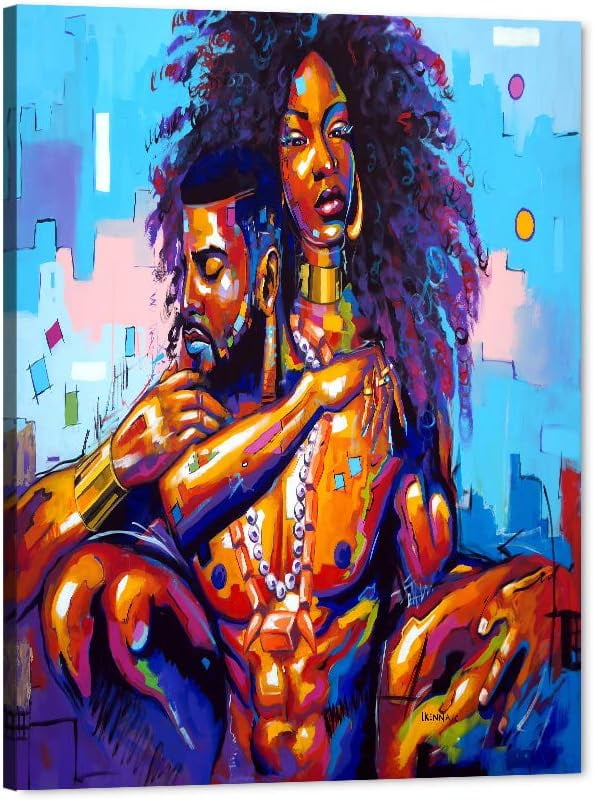 AABERIC African American Canvas Art Print, Black Love King and Queen Wall Art Sexy Lover ...