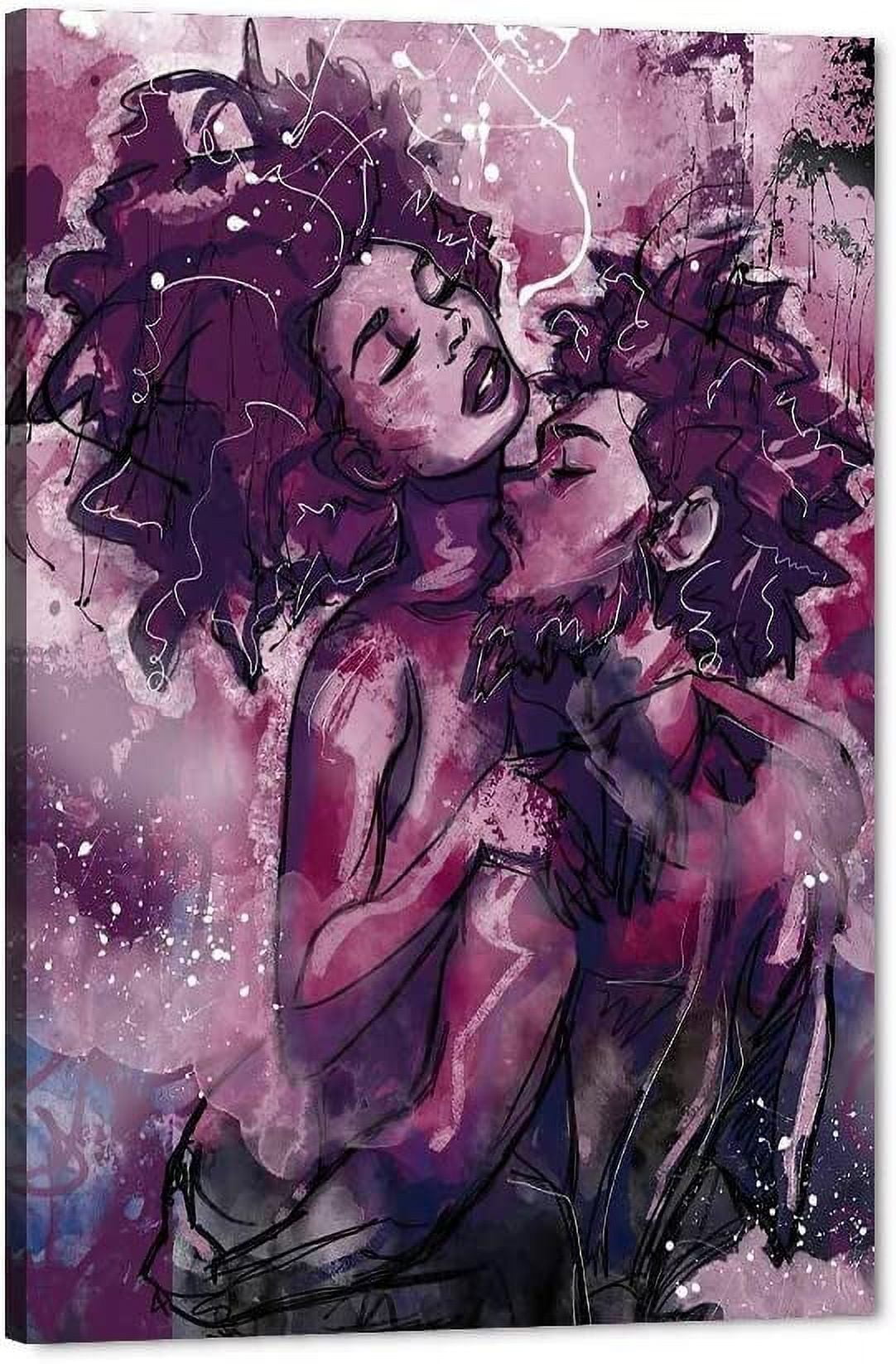 Aaberic African American Canvas Art Print Black Love King And Queen Wall Art Sexy Lover