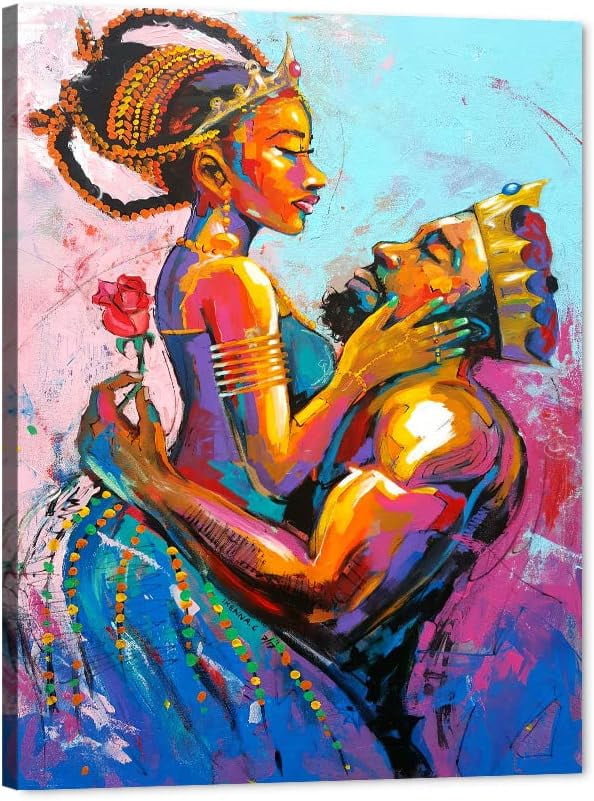 AABERIC African American Canvas Art Print, Black Love King and Queen Wall Art Sexy Lover ...