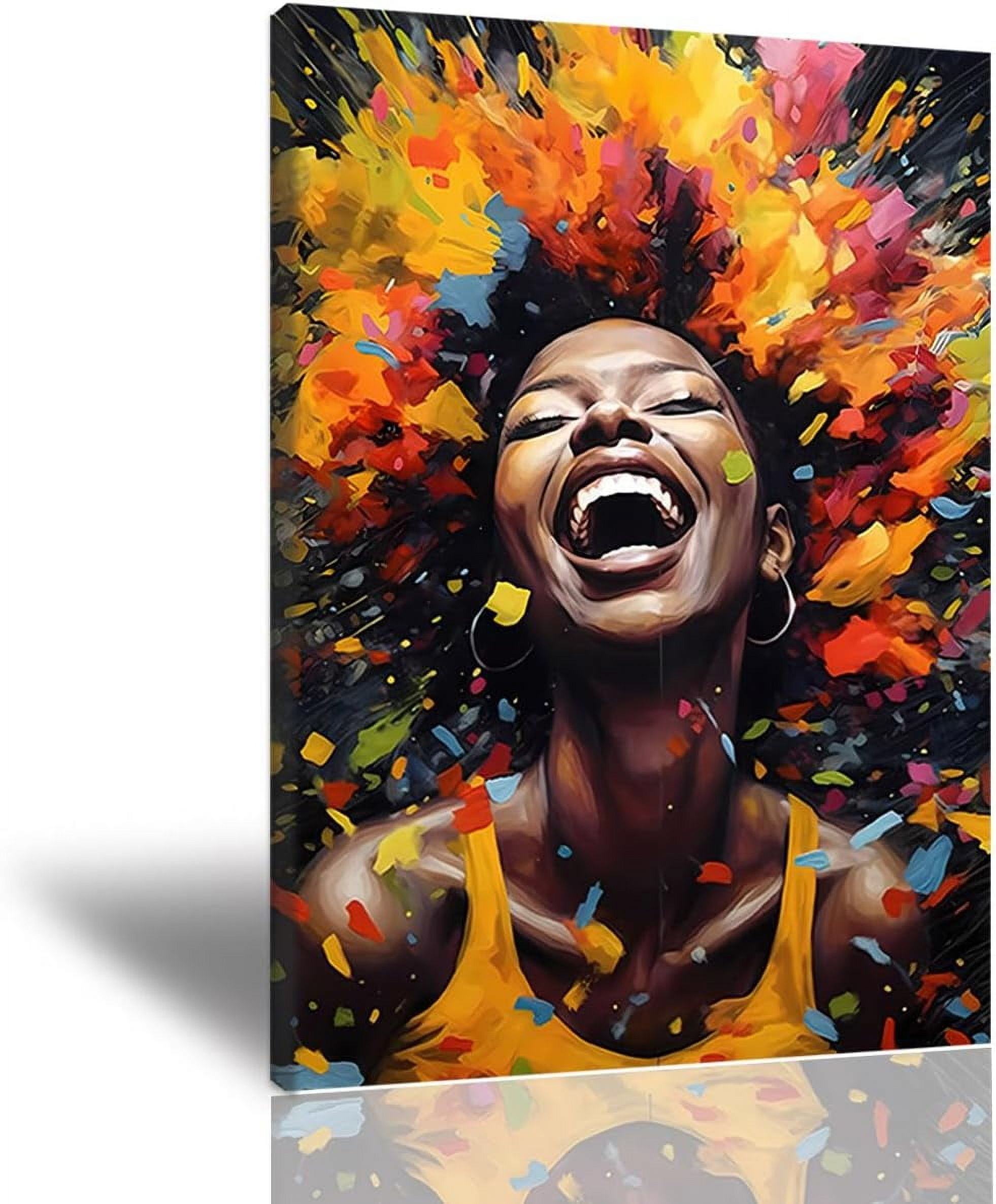 AABERIC African American Wall Art Fashion Black Women Wall Art Color Black Graffiti Wall Art ...