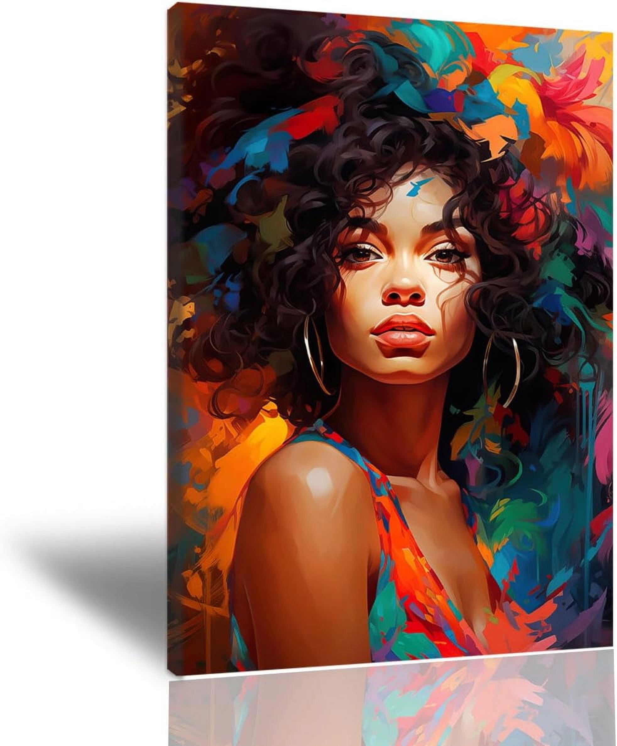 AABERIC African American Wall Art Fashion Black Women Wall Art Color Black Graffiti Wall Art ...