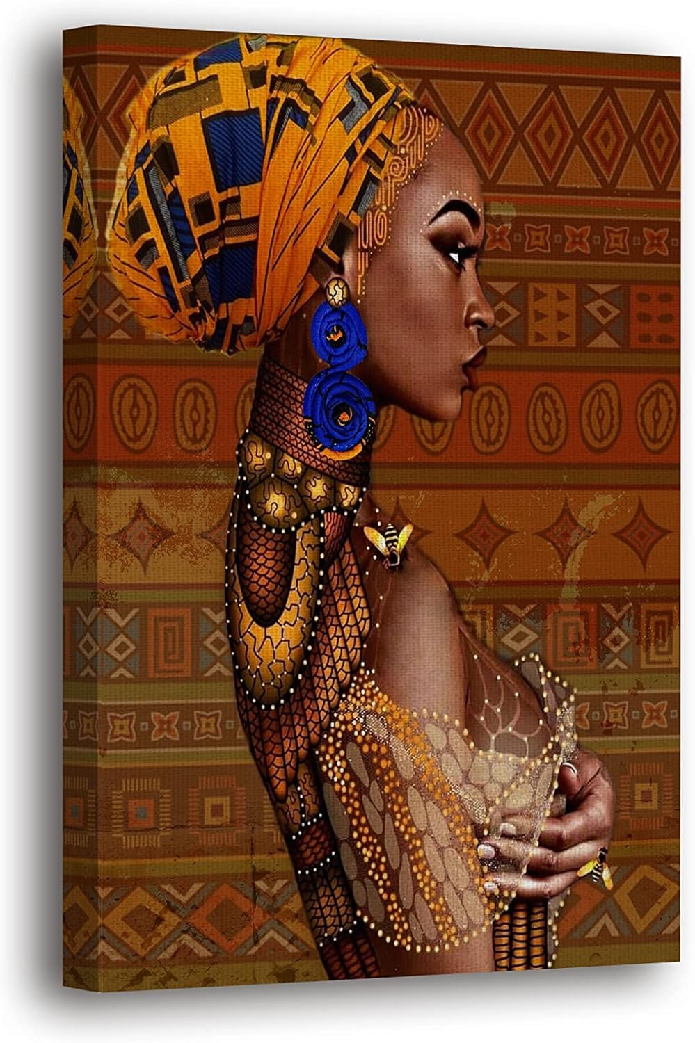AABERIC African Art Wall Decor Canvas Black and Gold Bed African American Black Women Wall Art ...