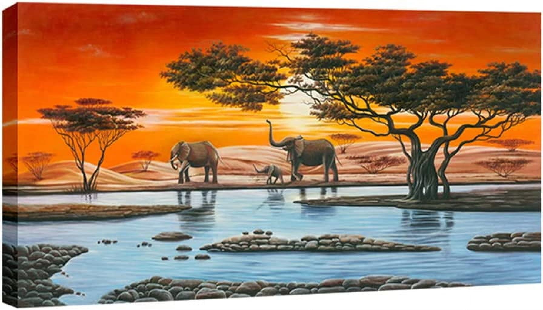 AABERIC African Elephants Giclee Canvas Prints Wall Art Modern Extra Large African Landscape ...