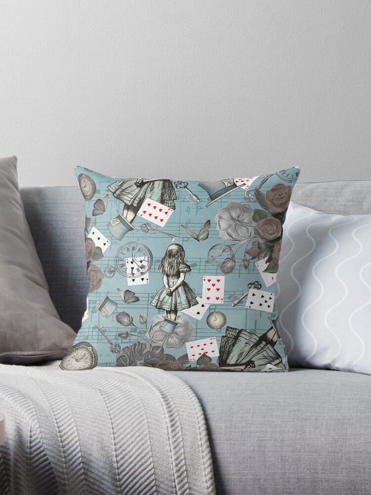 AABERIC Alice In Wonderland Collage - Vintage Blue Throw Pillow Covers ...