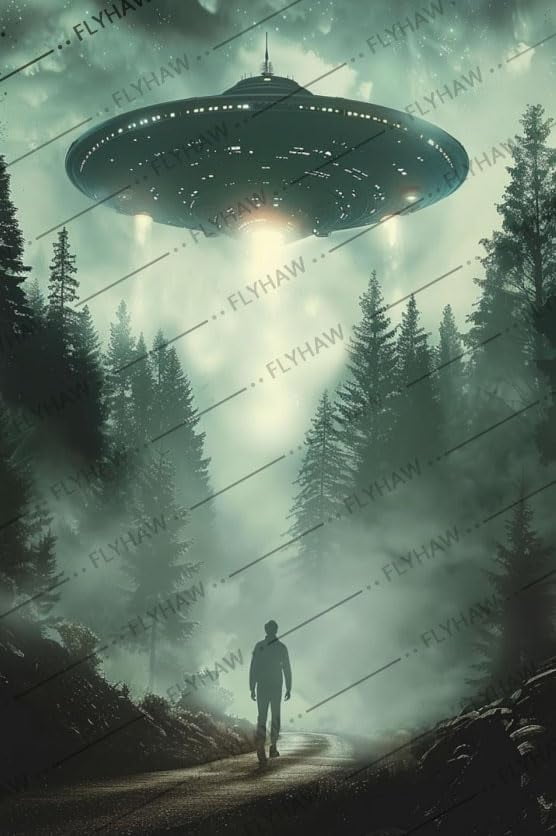 AABERIC Alien Abduction Decor UFO Alien Retro Tin Sign Chic Art Wall ...