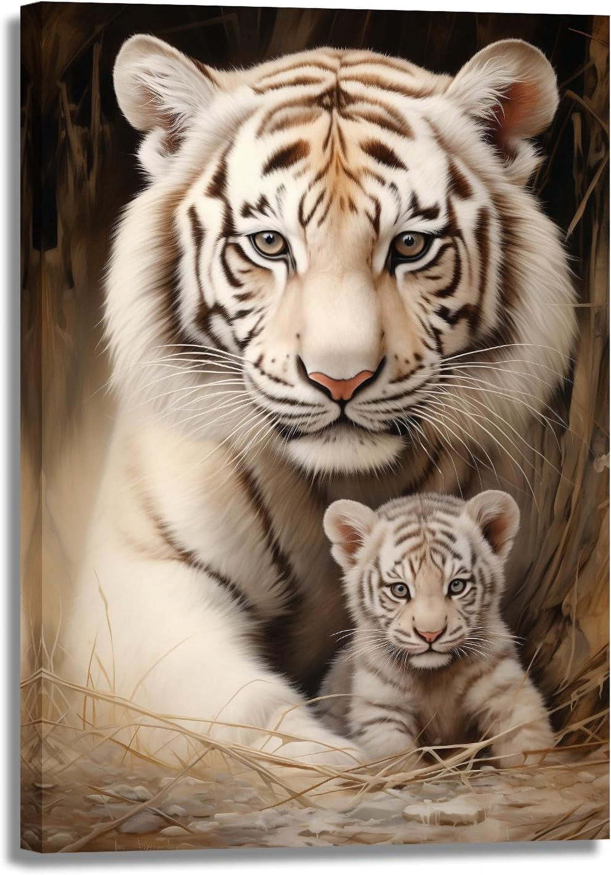AABERIC Animal Canvas Wall Art Tiger Baby Tiger Mother's Arms Picture ...