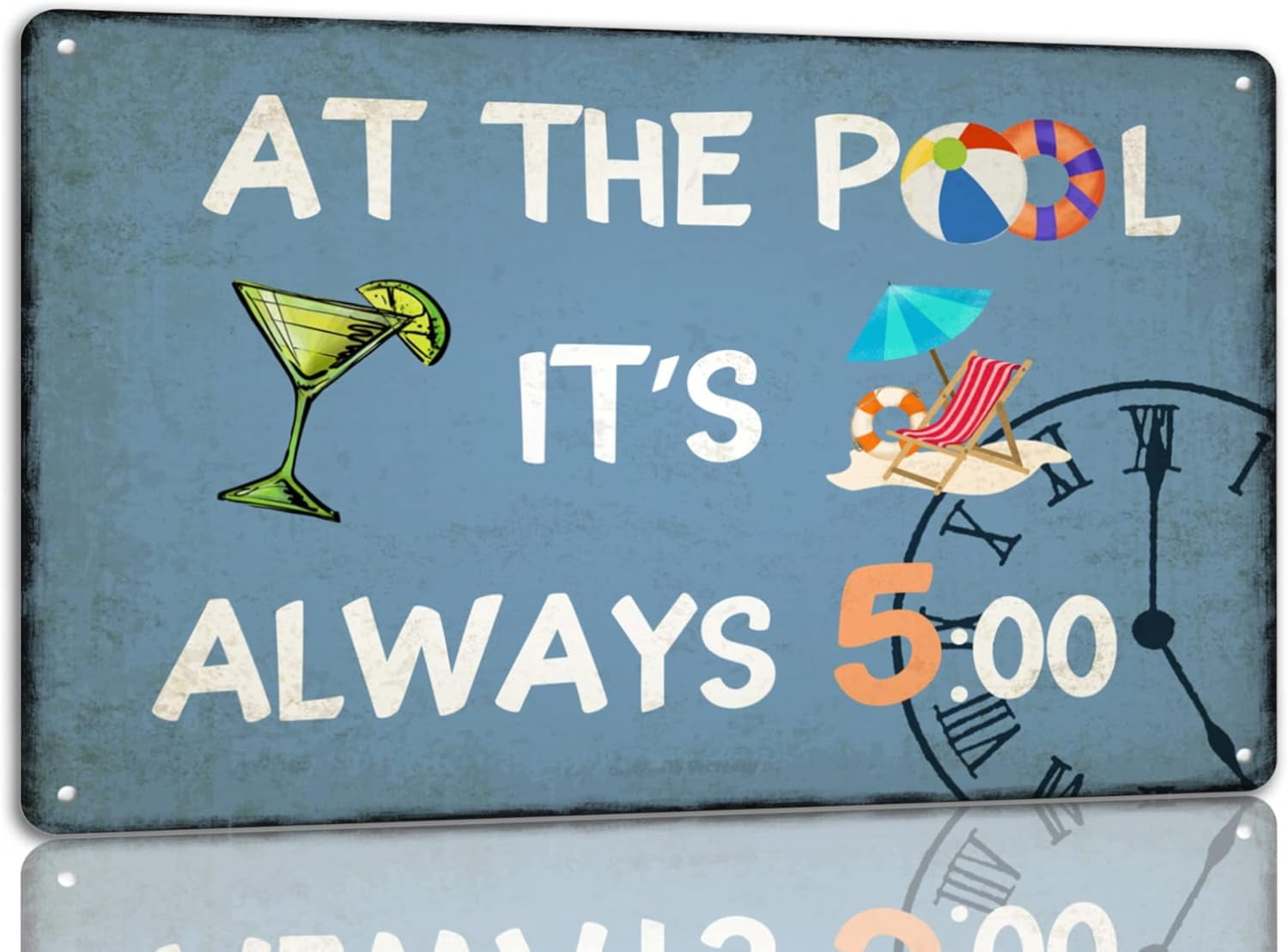 AABERIC At The Pool It's Always 5:00 Metal Tin Sign Funny Swimming Pool ...