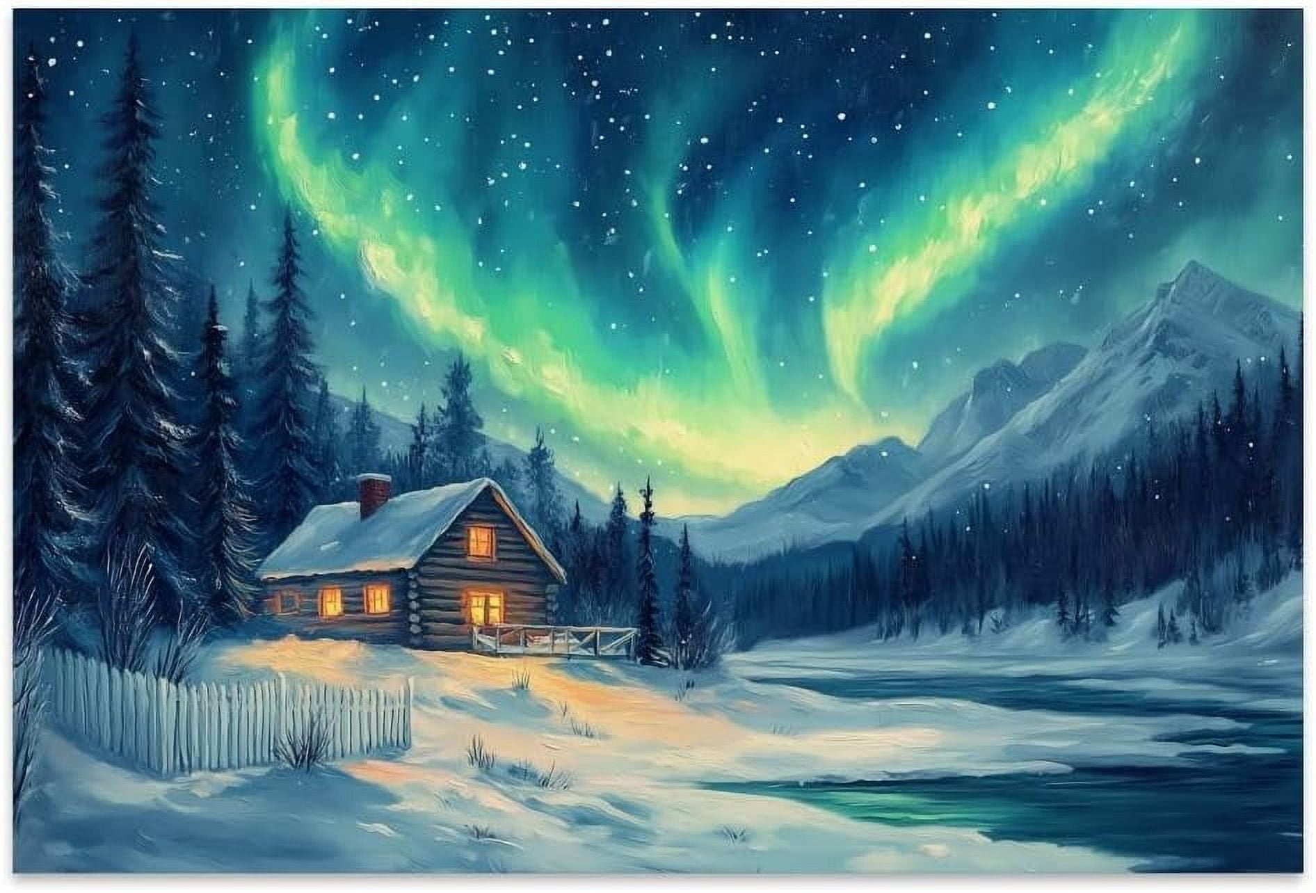 AABERIC Aurora Wall Art, Landscape Canvas Wall Art Aurora Borealis Painting Nature Scenery ...