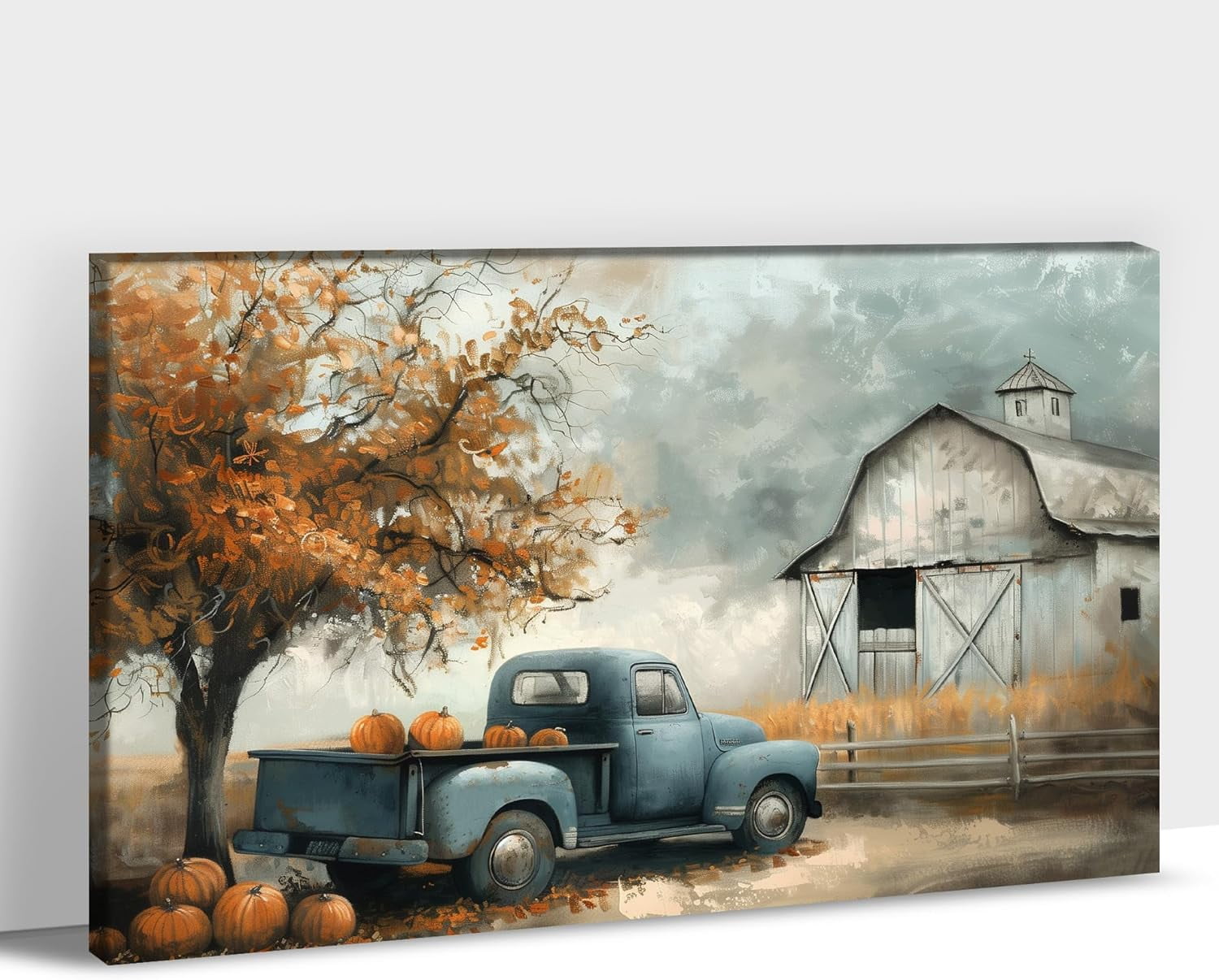 AABERIC Autumn Farmhouse Truck Wall Art, Old Blue Truck Canvas Prints ...