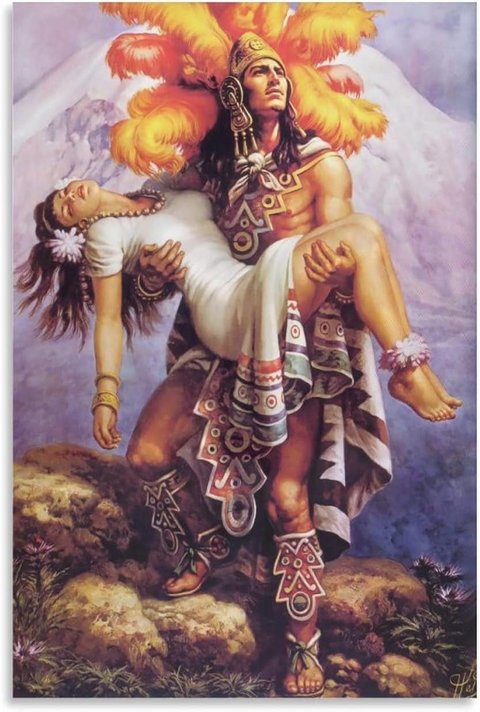 AABERIC Aztec Warrior and Princess Poster Mexican Folk Mythology Canvas ...
