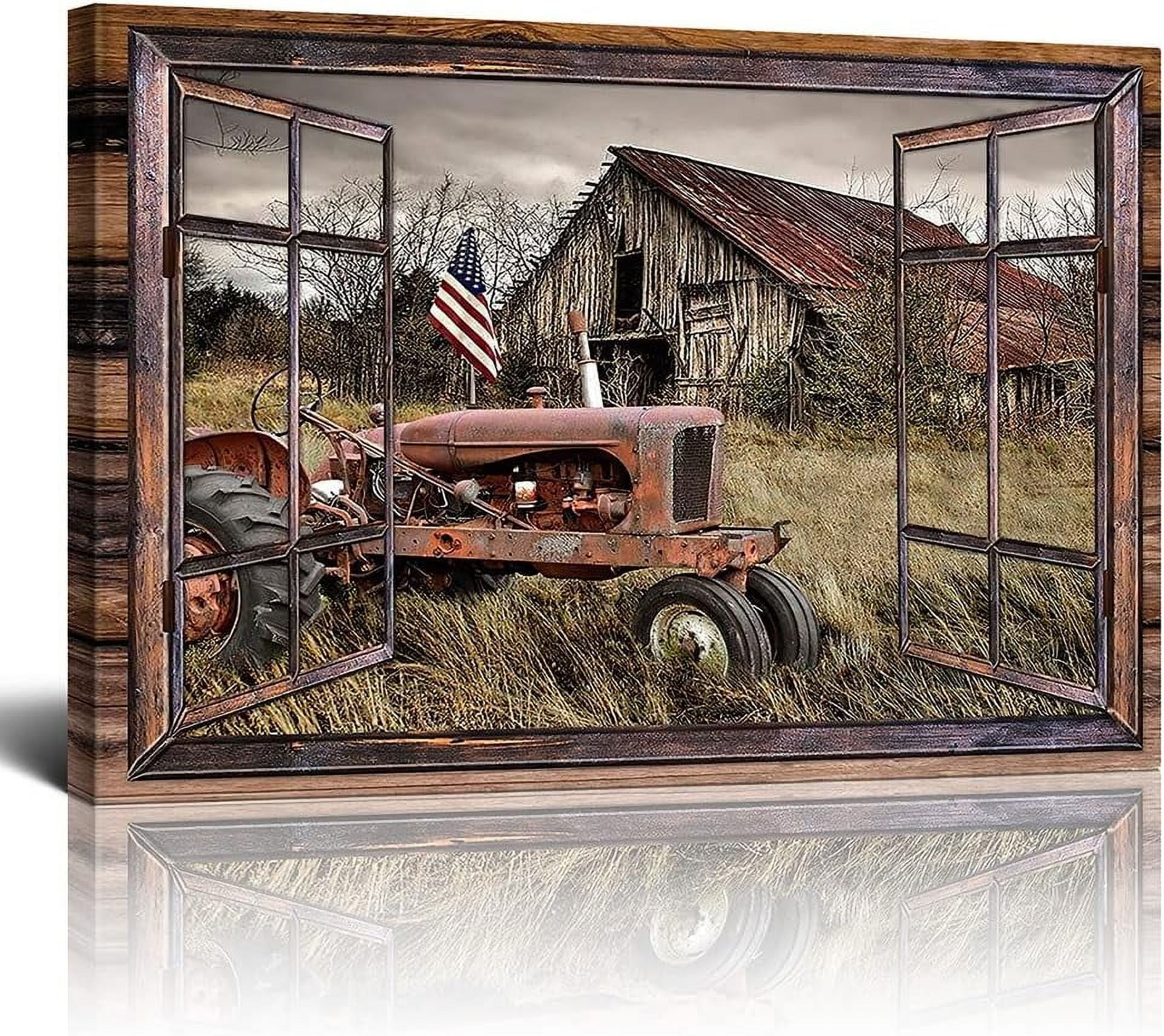 AABERIC Barn Pictures Wall Decor Old Tractor Farmhouse Canvas Painting ...