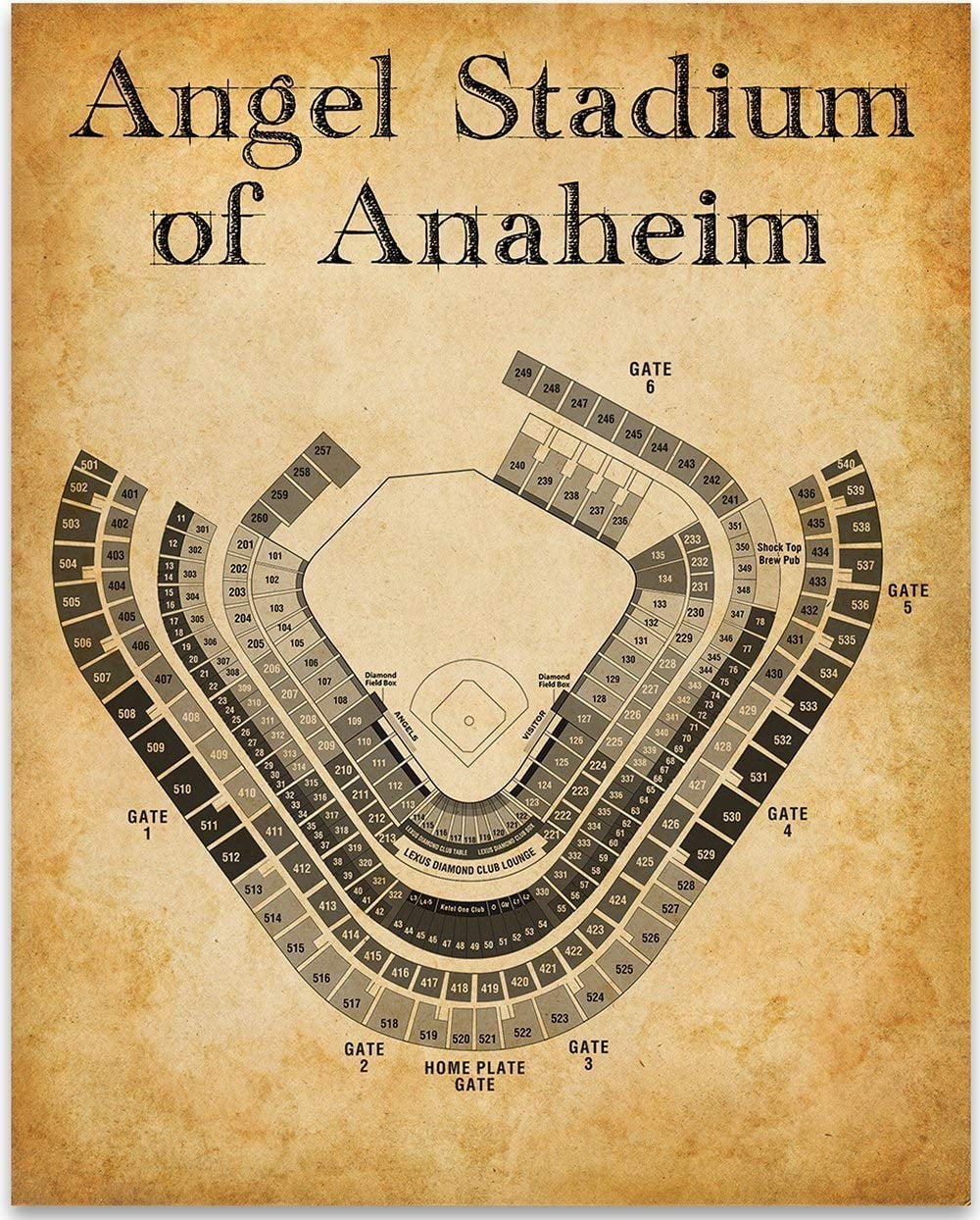 AABERIC Baseball Decor Angel Stadium of Anaheim Baseball Seating Chart ...