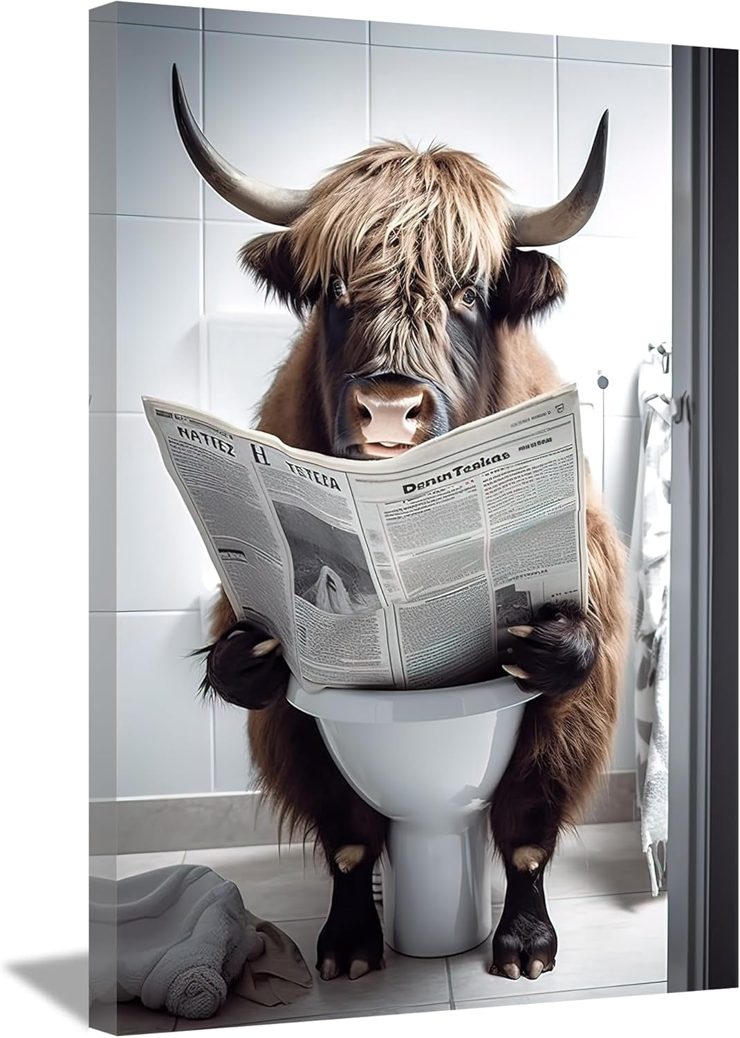 Aaberic Bathroom Highland Cow Wall Art Brown Cattle Sitting On Toilet