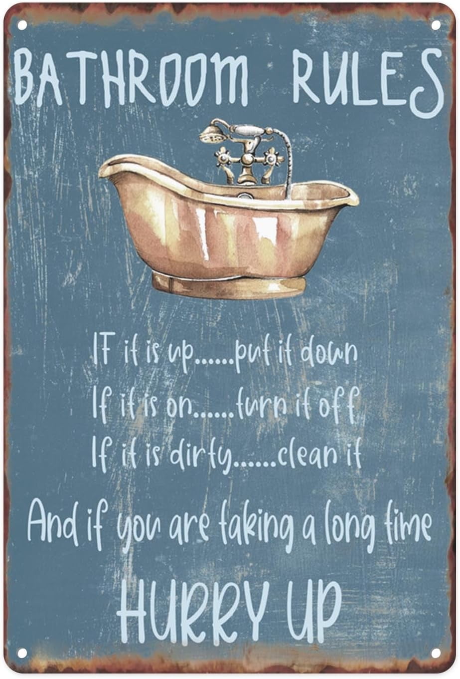 AABERIC Bathroom Rules Retro Rustic Metal Sign Warning Tin Sign For ...