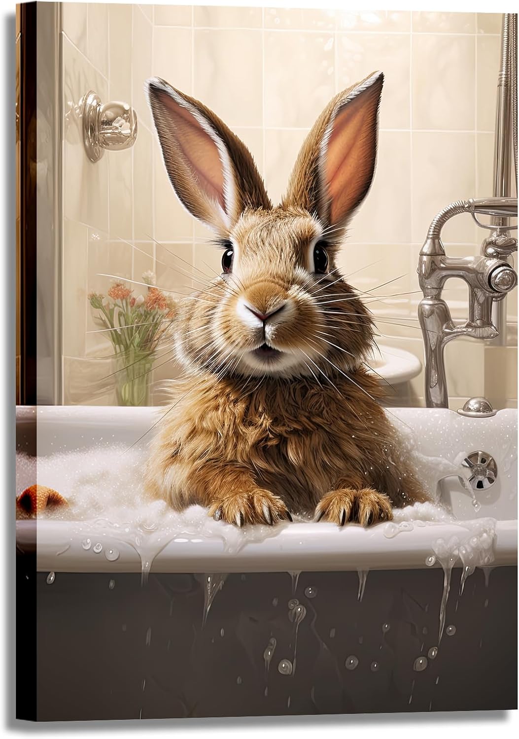 AABERIC Bathroom Wall Art Cute Rabbit Canvas Picture Print Rabbit ...