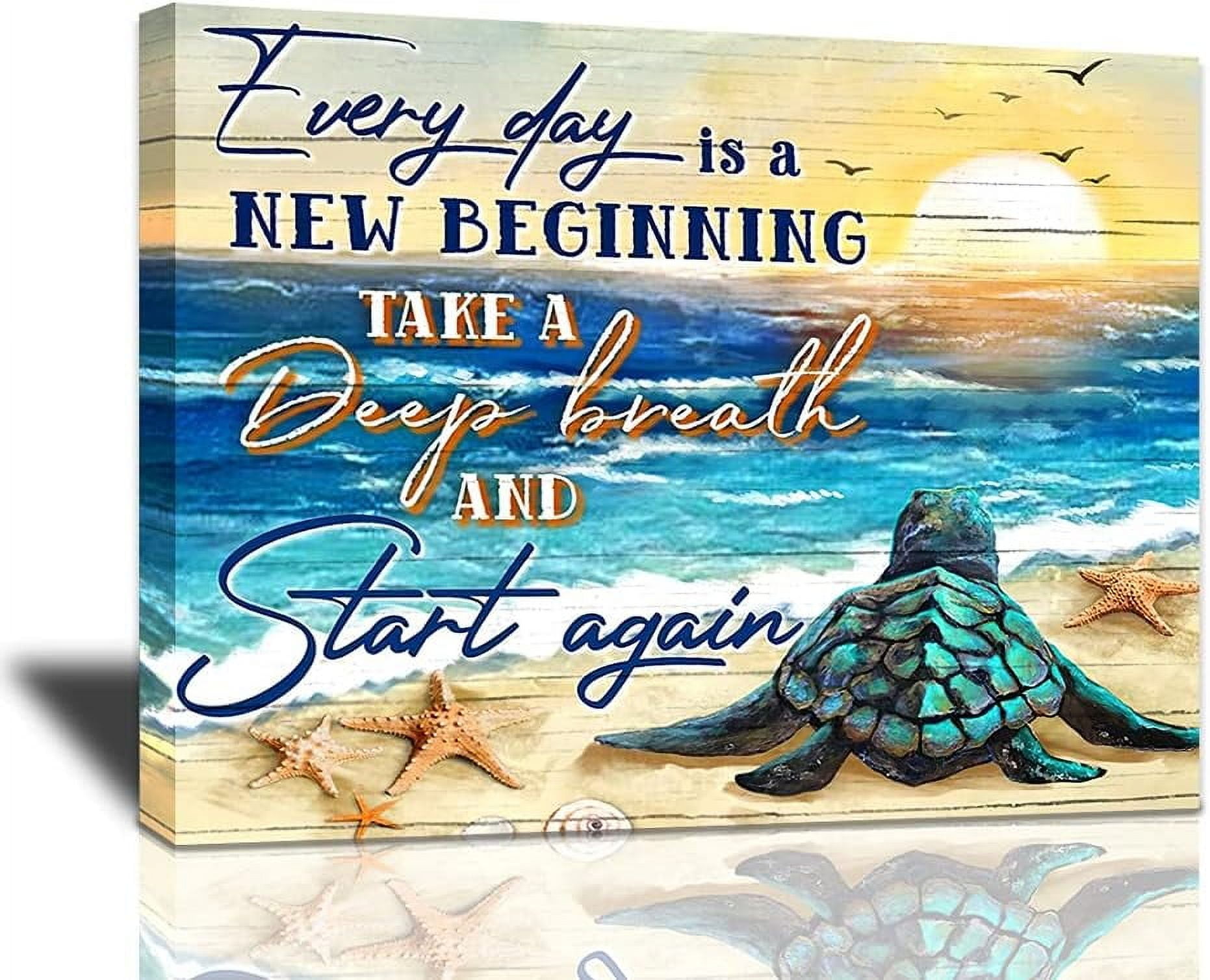 AABERIC Bathroom Wall Art Teal Sea Turtle Ocean Coast Scenery Canvas ...