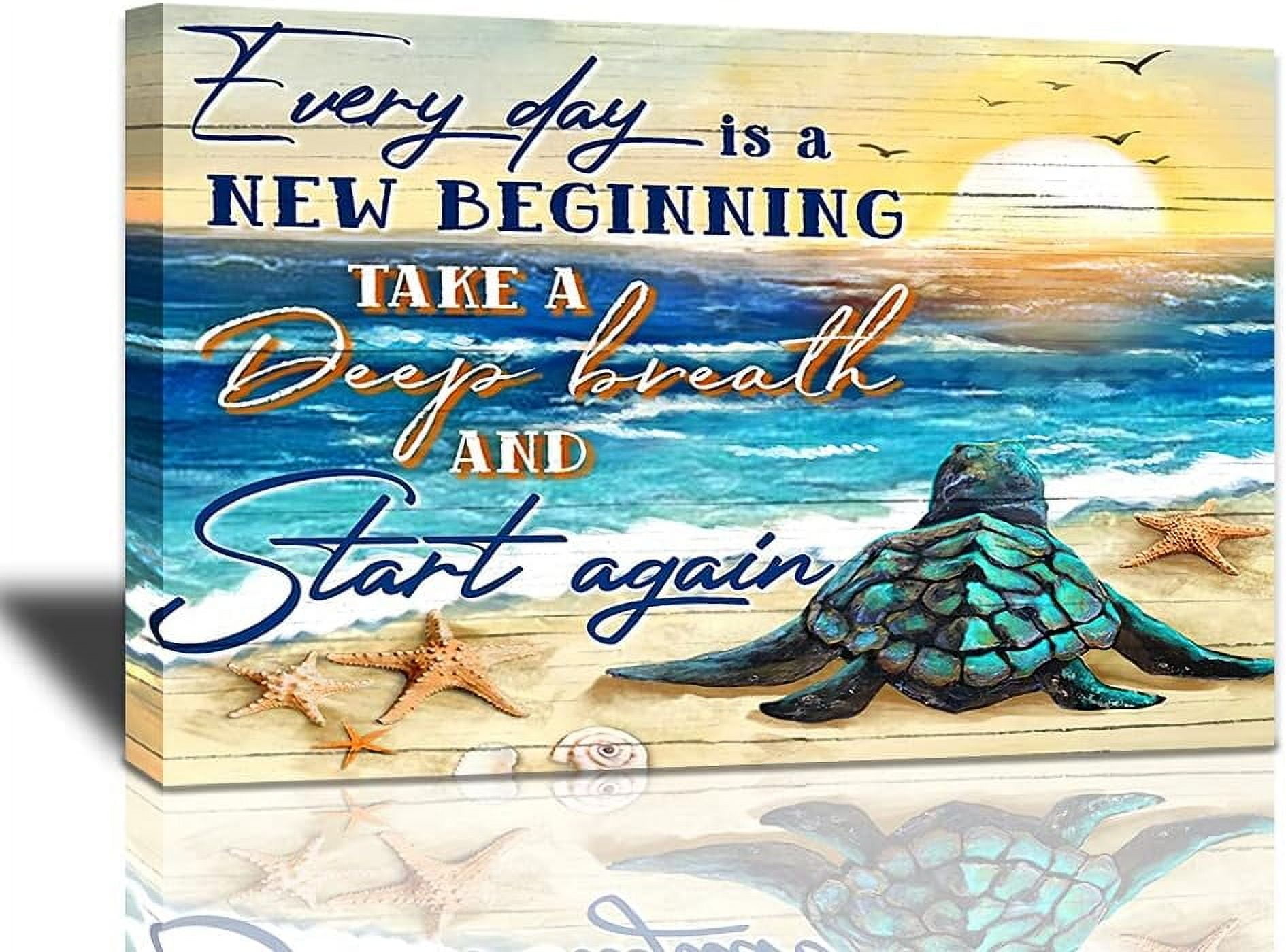 AABERIC Bathroom Wall Art Teal Sea Turtle Ocean Coast Scenery Canvas ...