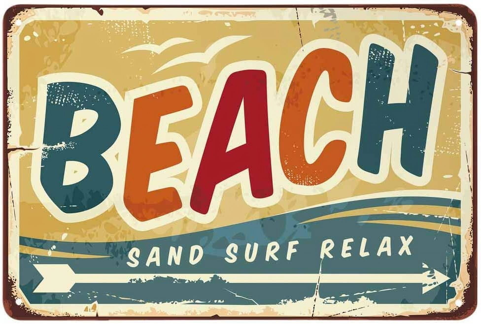 AABERIC Beach Tin Sign,Wave Bird Fly Ocean Fun Arrow Sand Surf Relax ...