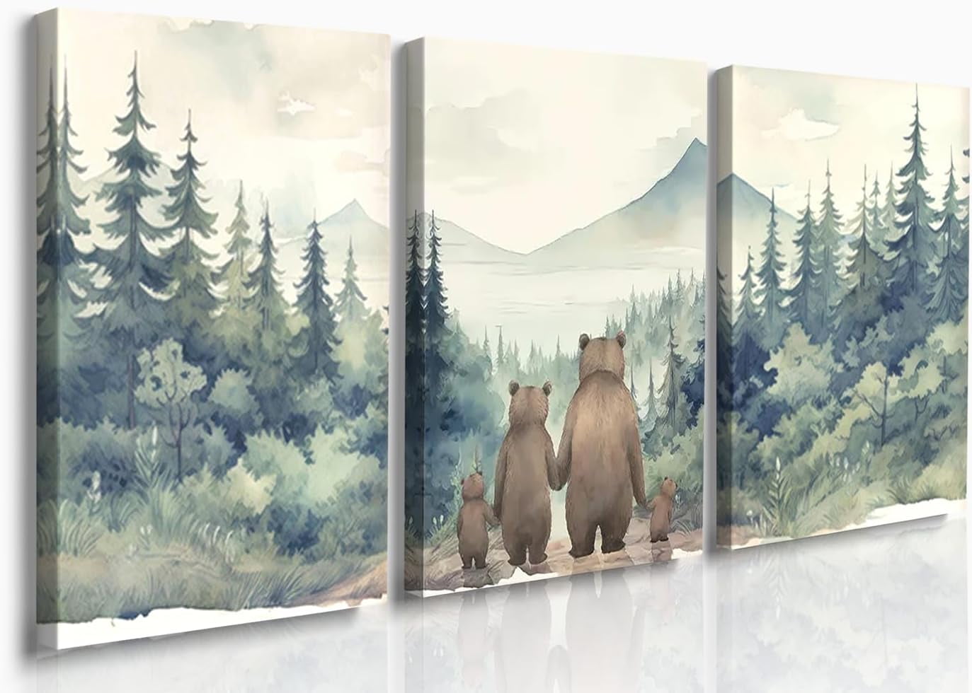 AABERIC Bear Family Prints Set of 3,Family of Four,Forest Animals ...