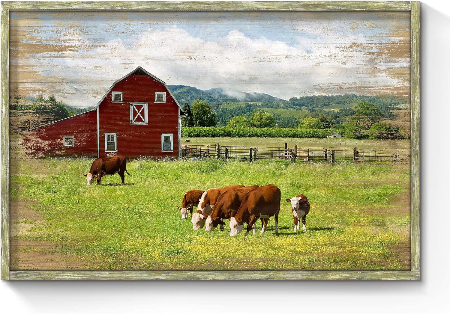 AABERIC Bedroom Wood Farmhouse Wall Art: Large Rustic Red Barn Framed ...