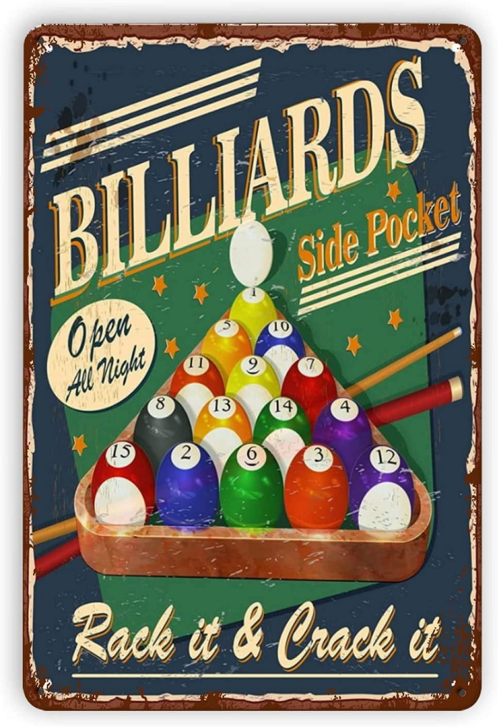 AABERIC Billiards Fans Metal Signs Home Decor Billiards Side Pocket Tin ...