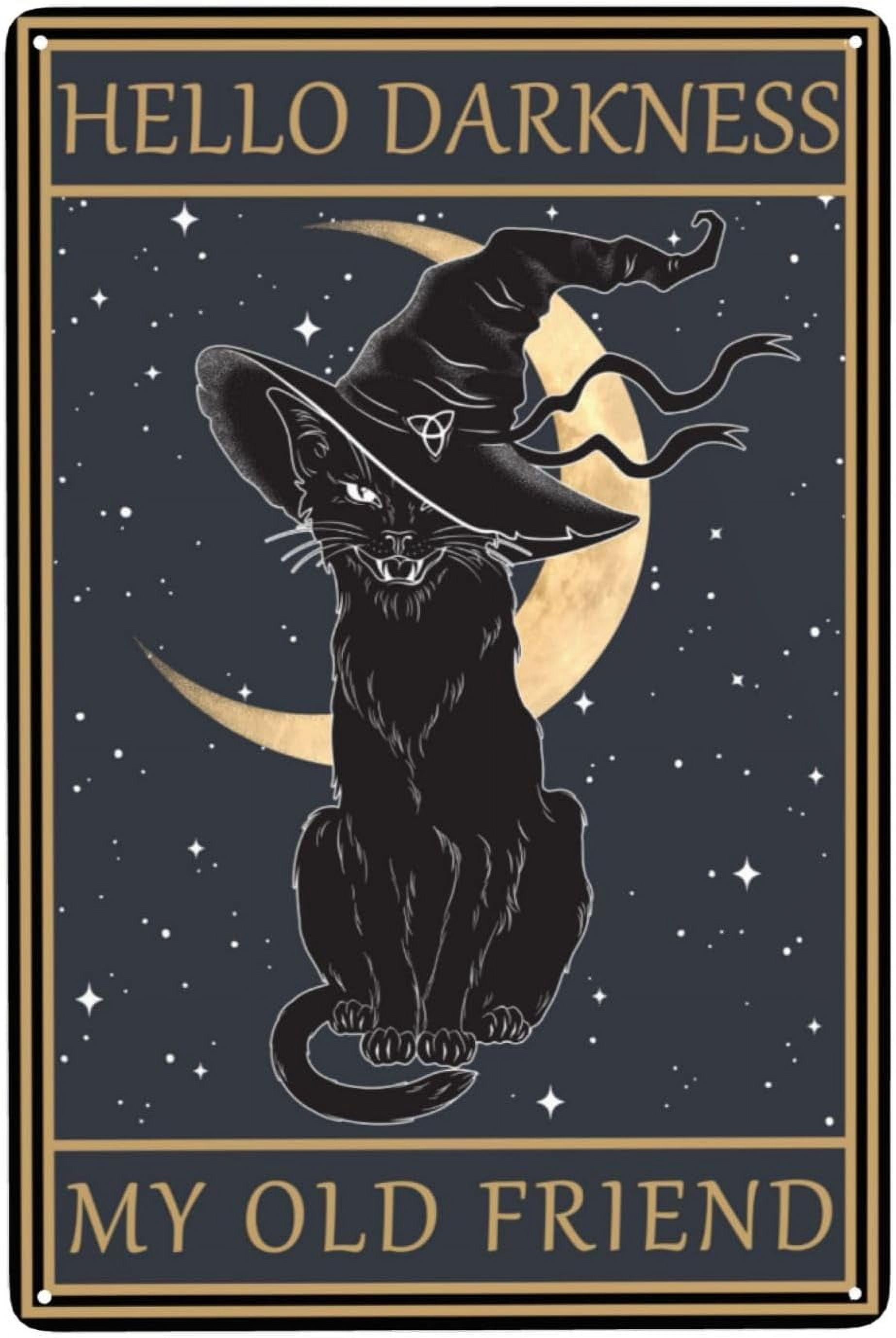 AABERIC Black Cat Witch Halloween Hello Darkness My Old Friend Decor ...