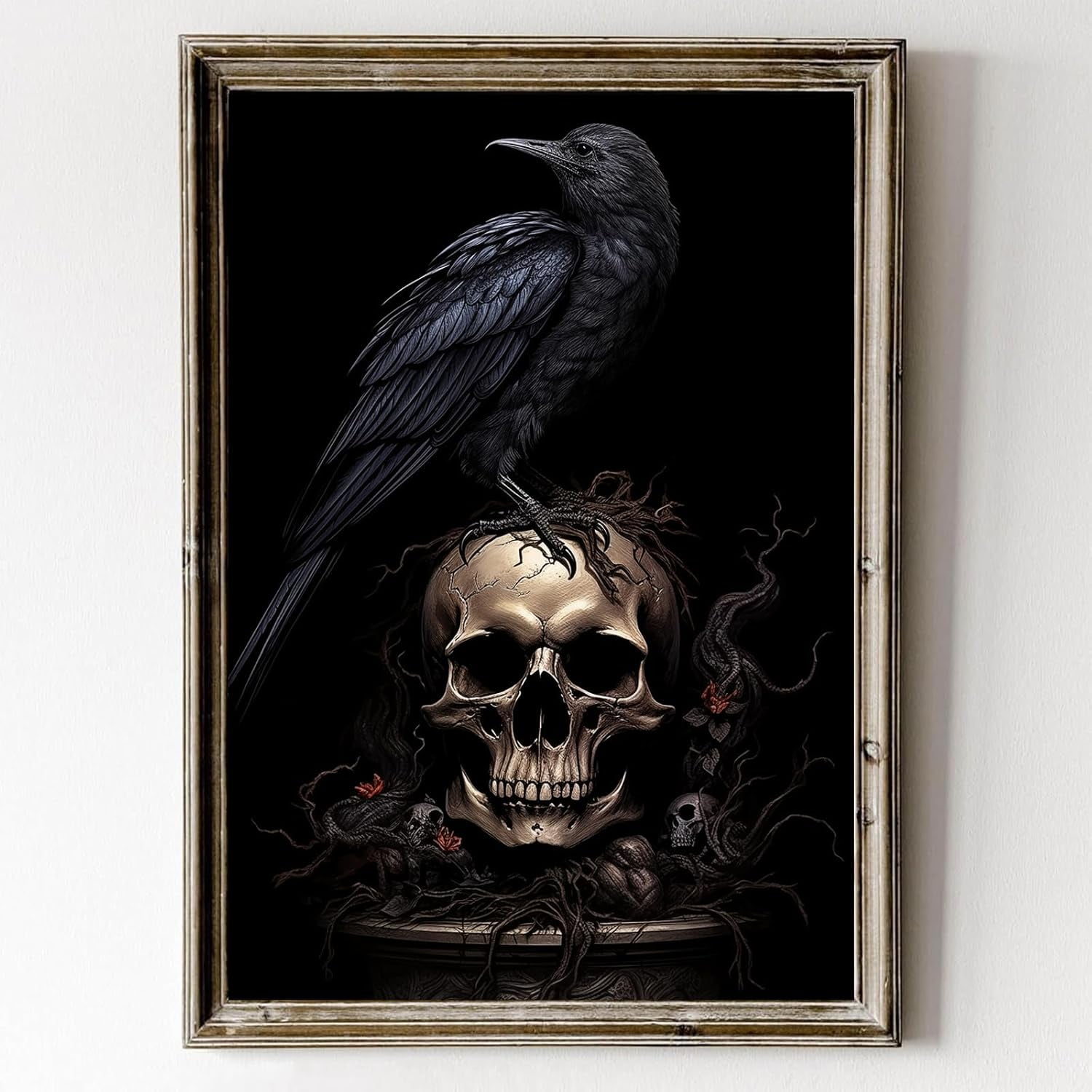 AABERIC Black Crow Wall Art Vintage Raven Skull Poster Halloween Gothic ...