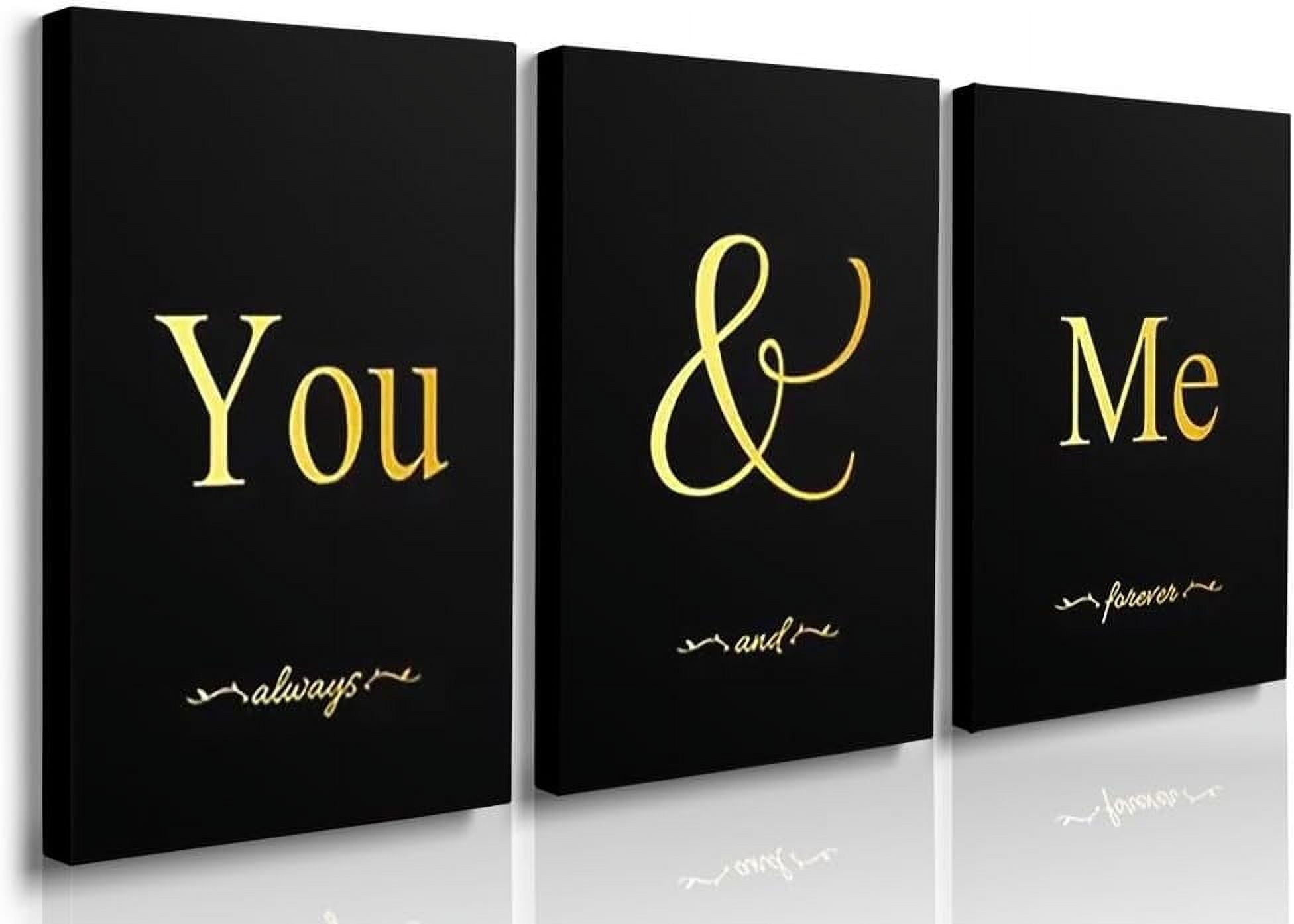 AABERIC Black and Gold Bedroom Art Love Wall Decor 'You and Me' Word ...