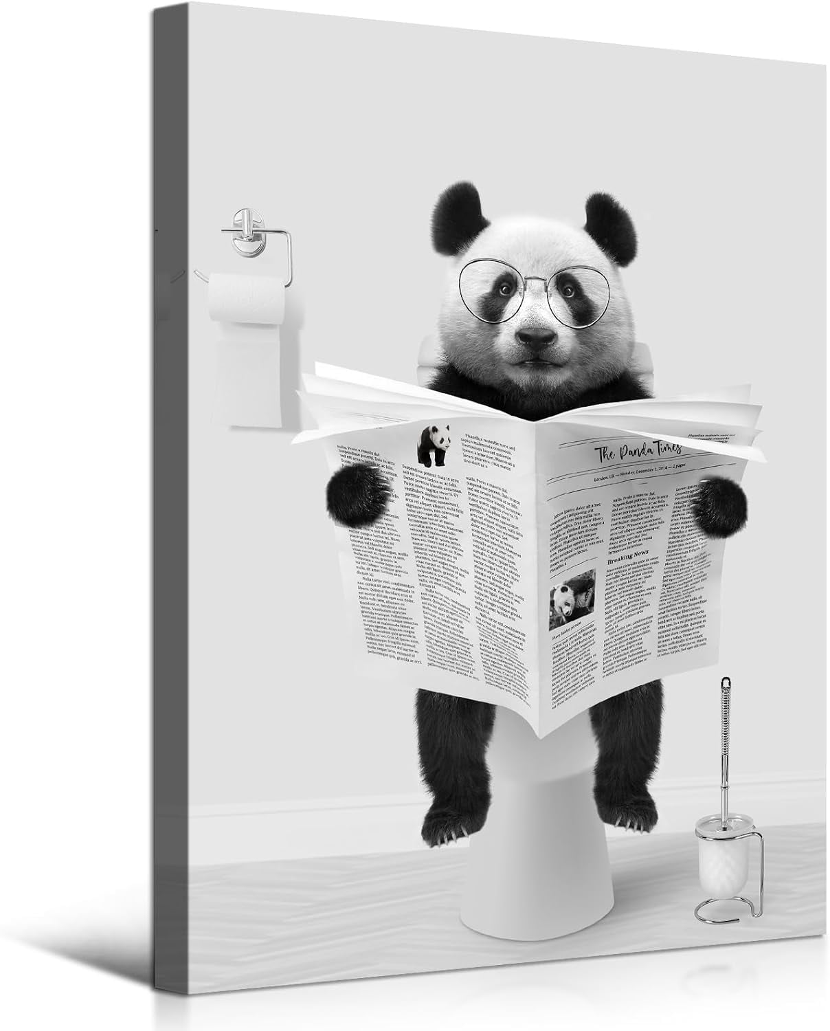 AABERIC Black and White Animals Wall Art Panda Sitting on Toilet ...