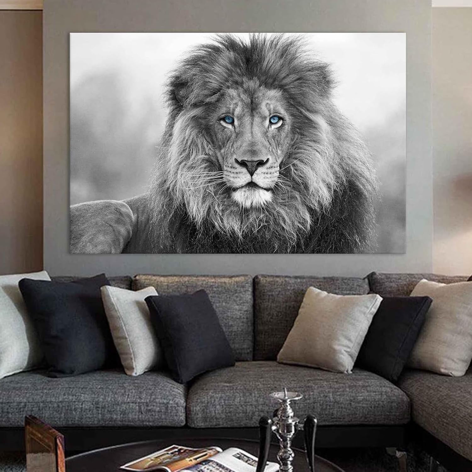 AABERIC Black And White Lion Canvas Wall Art Animal Prints Portraits ...