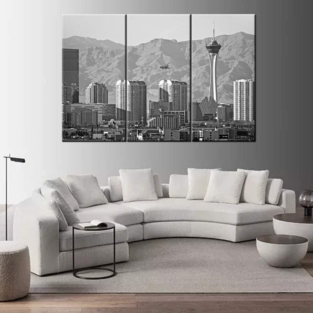 AABERIC Black and White Picture USA City Skyline Canvas Wall Art -Vegas ...