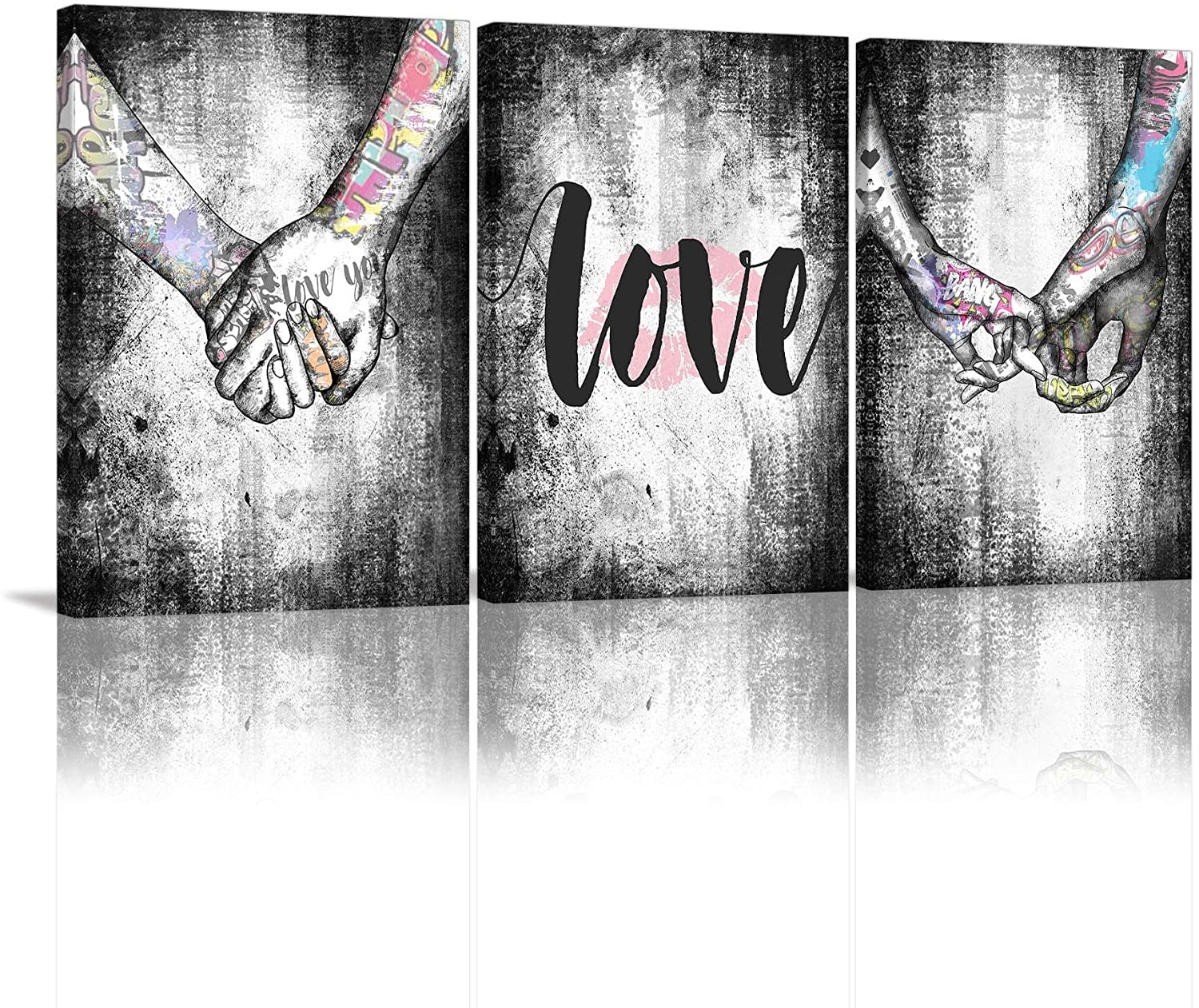 AABERIC Black and White Wall Art, Love Hand in hand Graffiti Paintings Canvas Wall Decor Modern ...