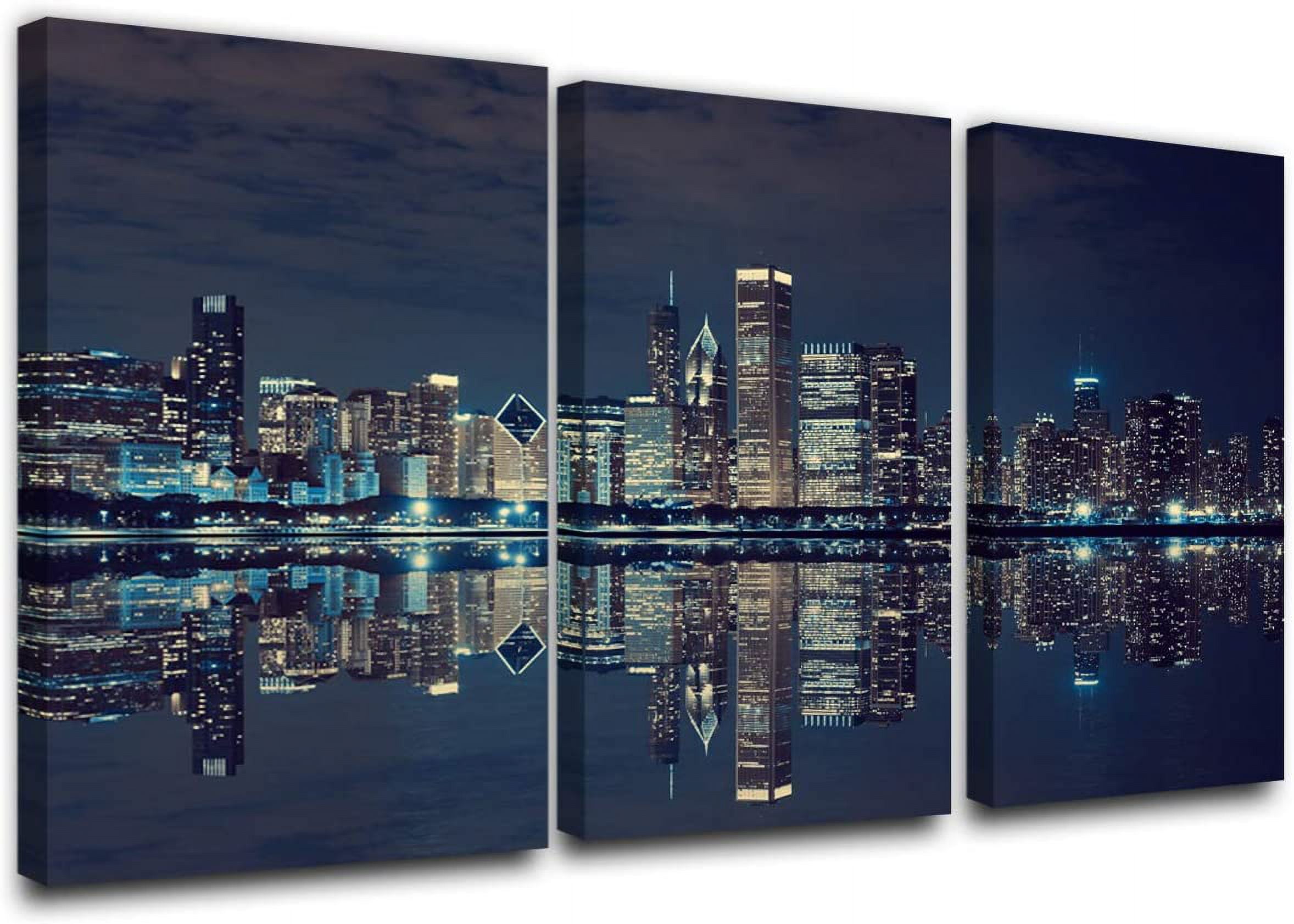 AABERIC Blue Cool Buildings in Dark Color in Chicago Skyline Wall Art ...