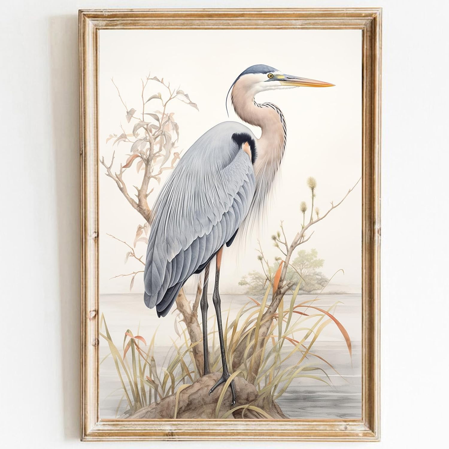 AABERIC Blue Heron Wall Art Prints Coastal Birds Wall Art Canvas Stork ...