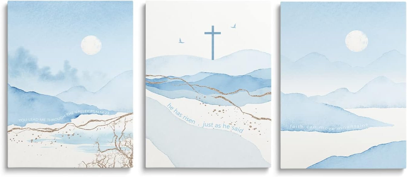 AABERIC Boho Wall Art Blue Mountain Prints Scripture Wall Decor ...