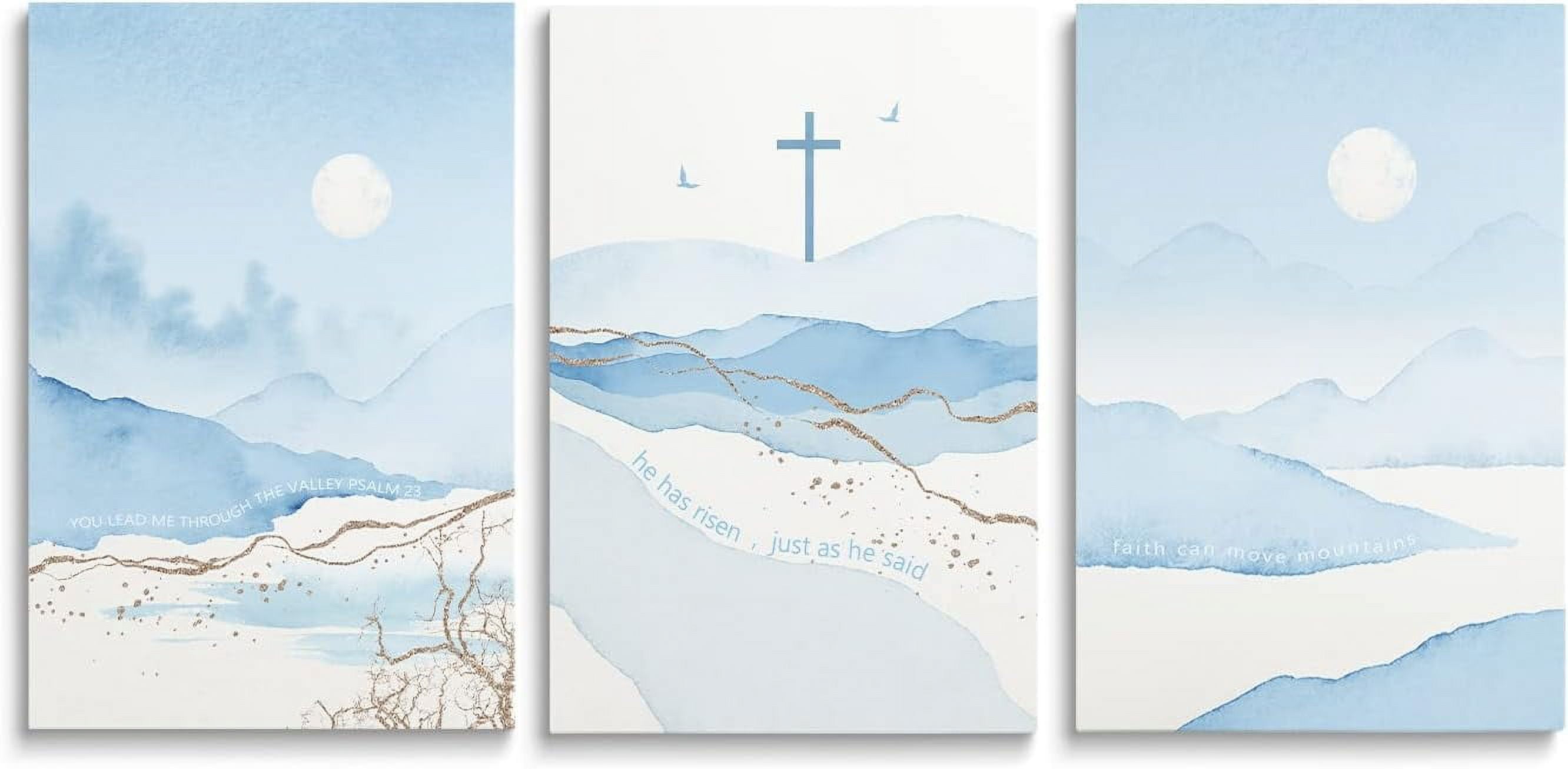AABERIC Boho Wall Art Blue Mountain Prints Scripture Wall Decor ...