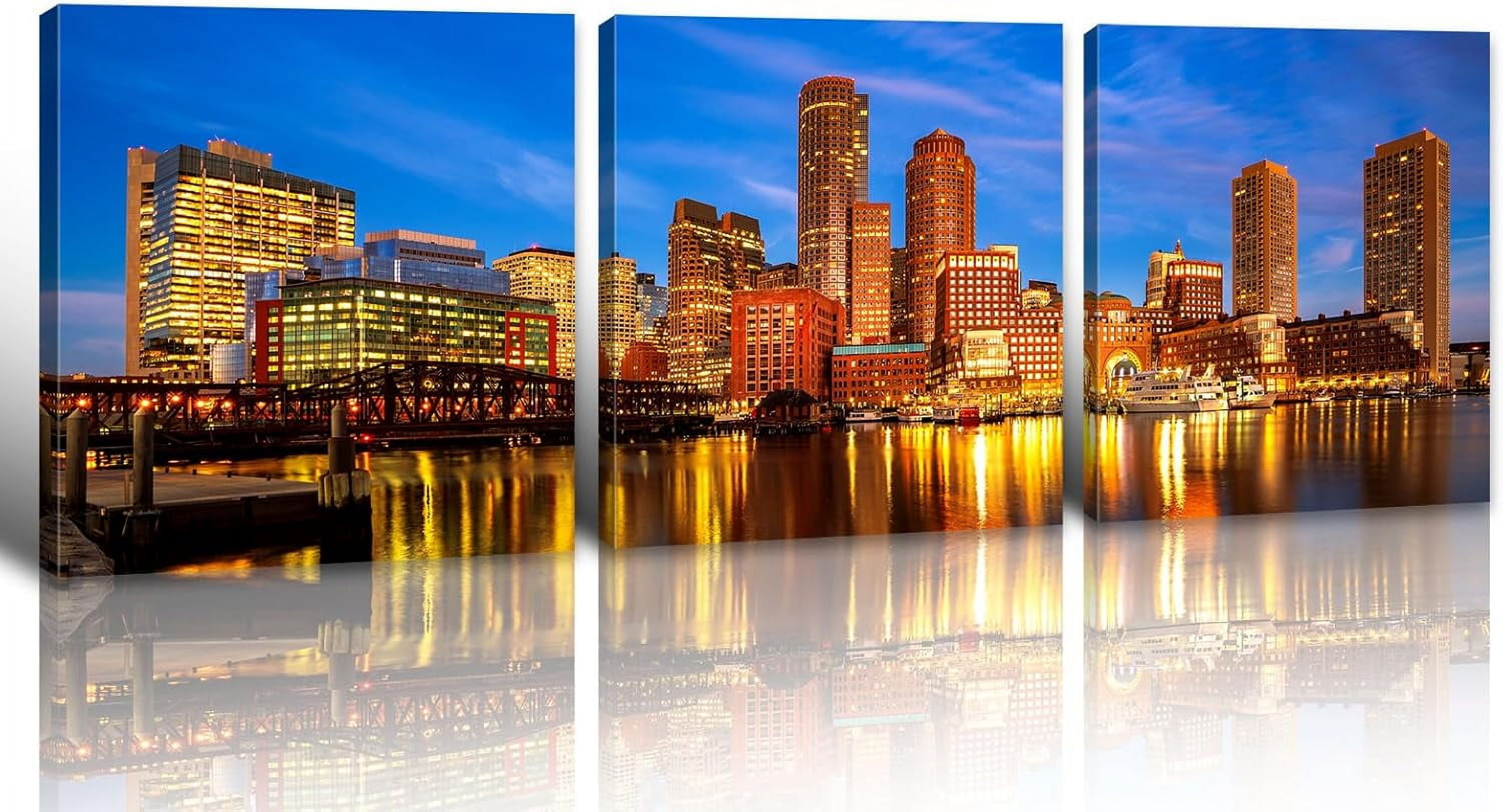 AABERIC Boston Skyline Canvas Wall Art - American City Boston ...